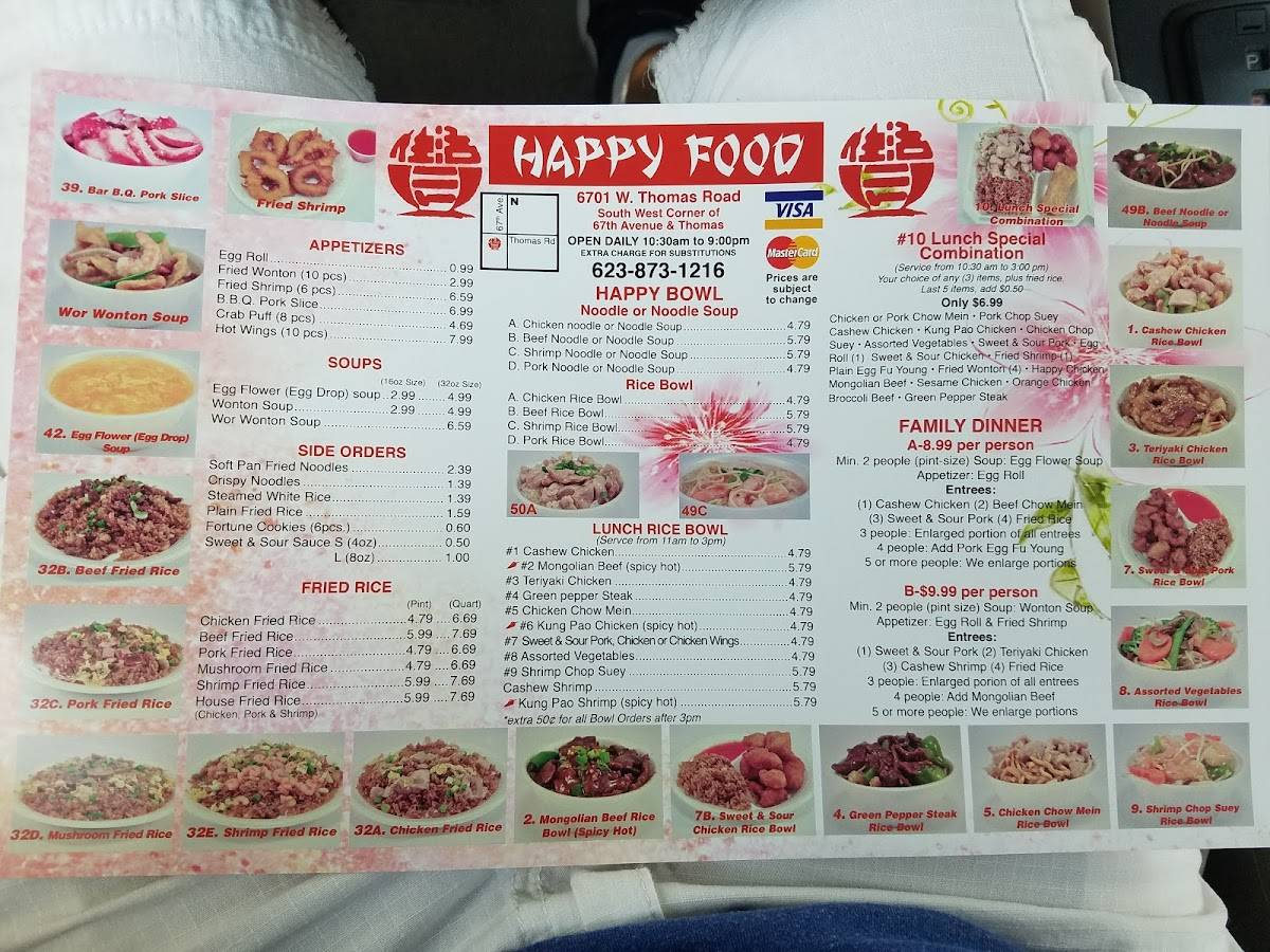 Menu at Happy Food restaurant, Phoenix, W Thomas Rd