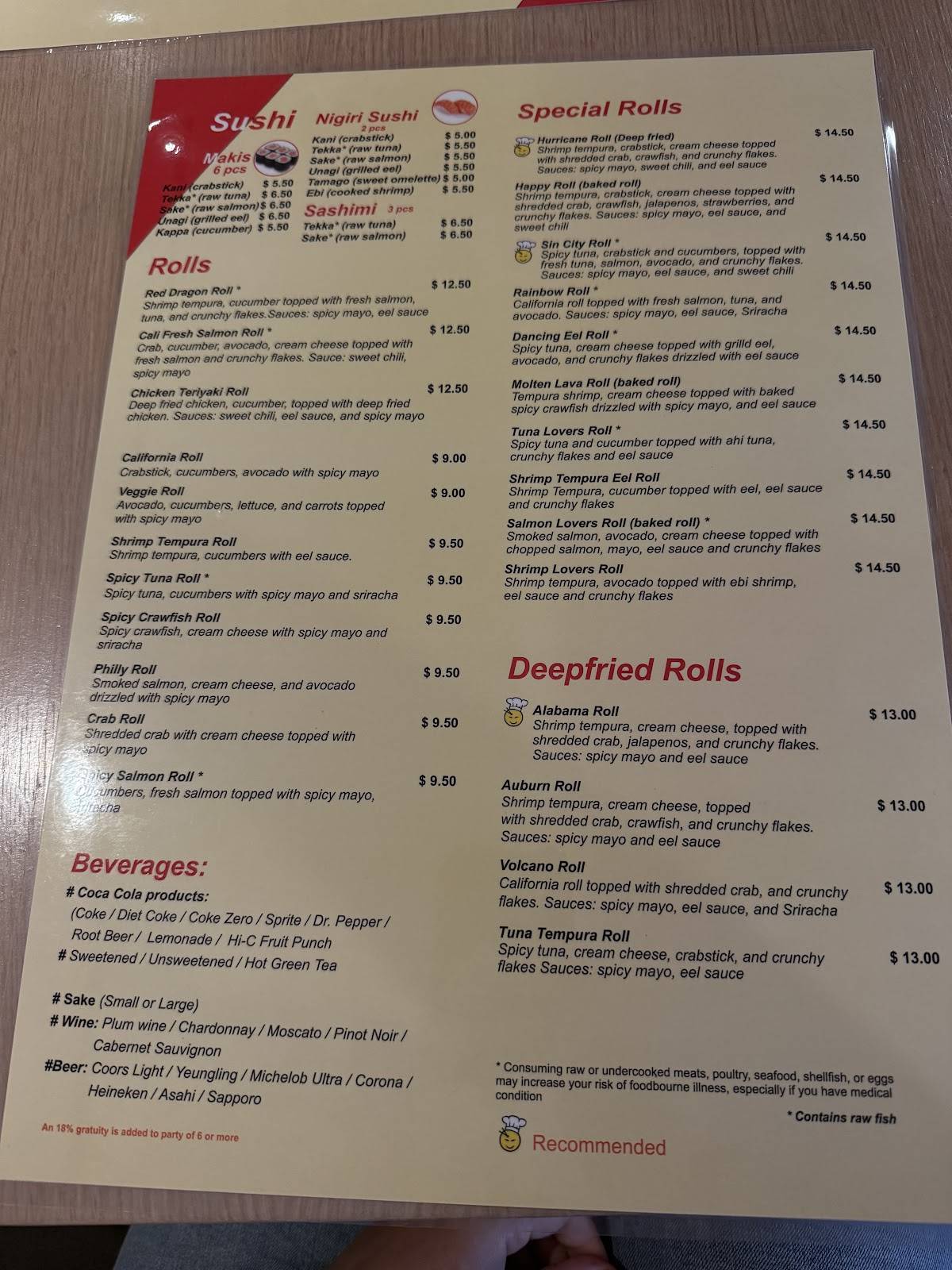 Menu at Happy Sushi SF restaurant, Spanish Fort