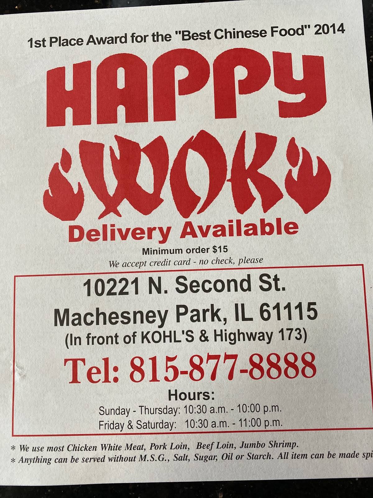 Menu at Happy Wok restaurant, Machesney Park, N 2nd St