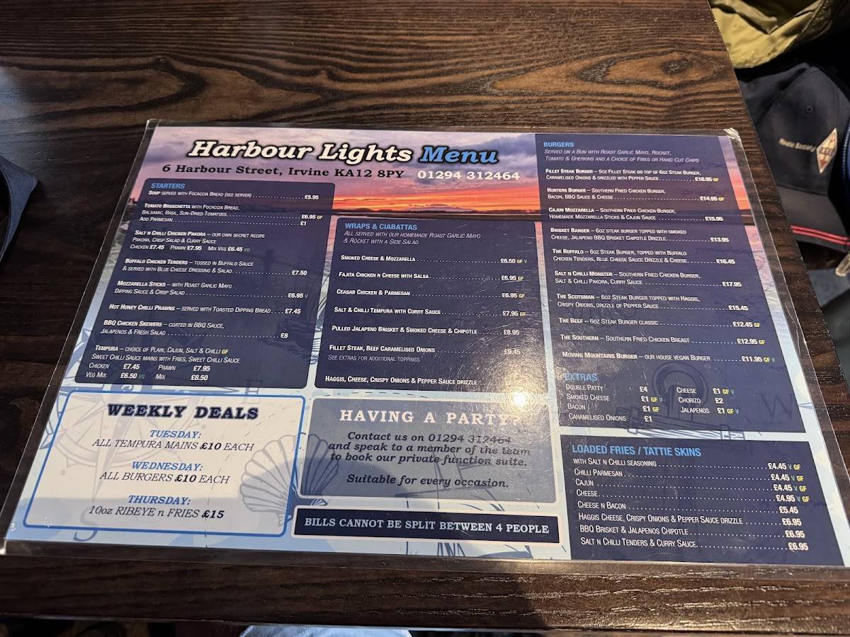 Menu at Harbour Lights pub & bar, Irvine, 6 Harbour St