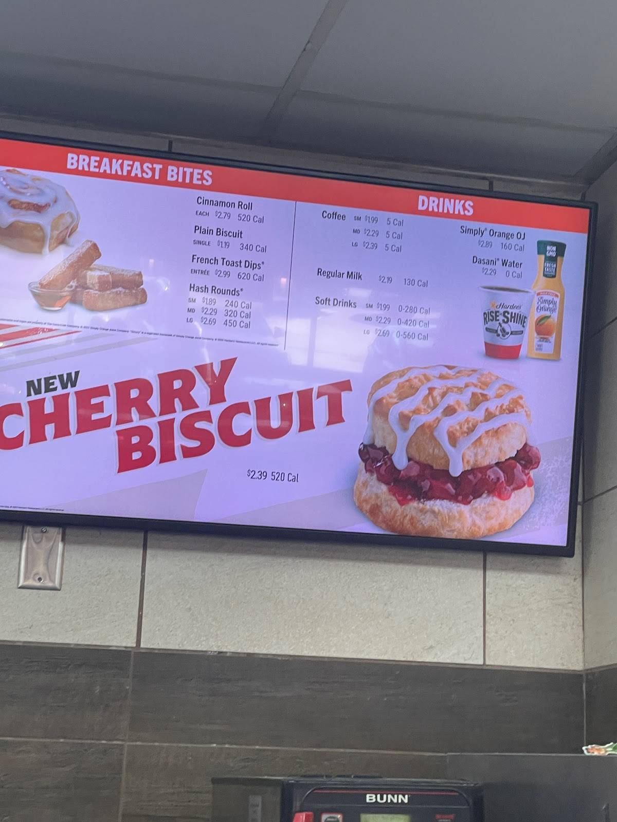 Menu at Hardee’s fast food, Maryville, Hwy 411