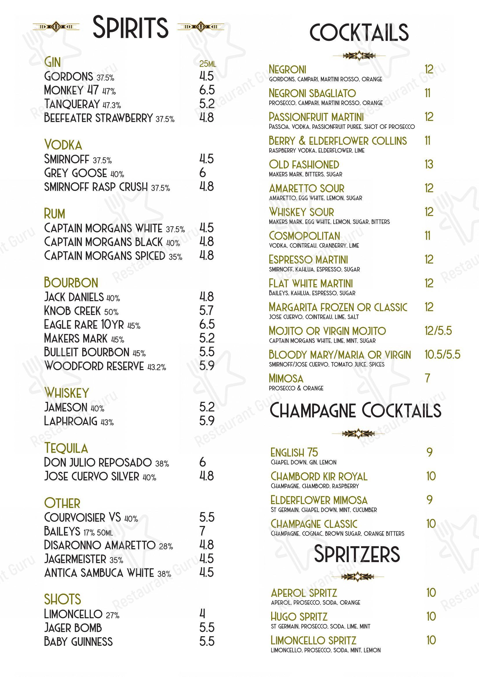 Menu at Harlem restaurant, New Malden
