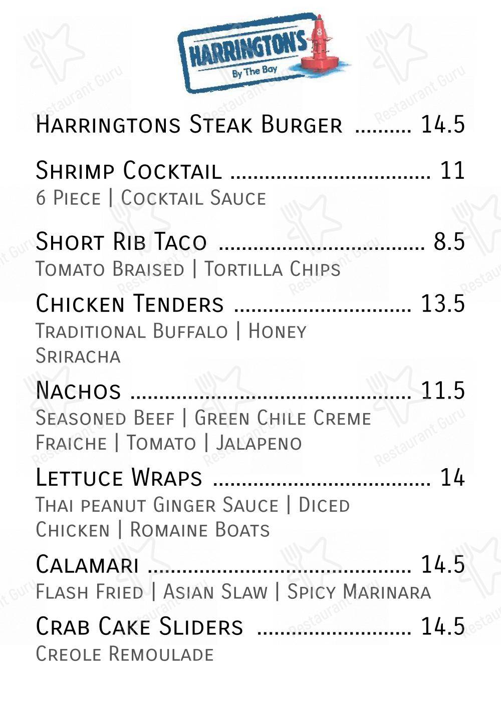 Menu at Harrington's By The Bay pub & bar, Traverse City