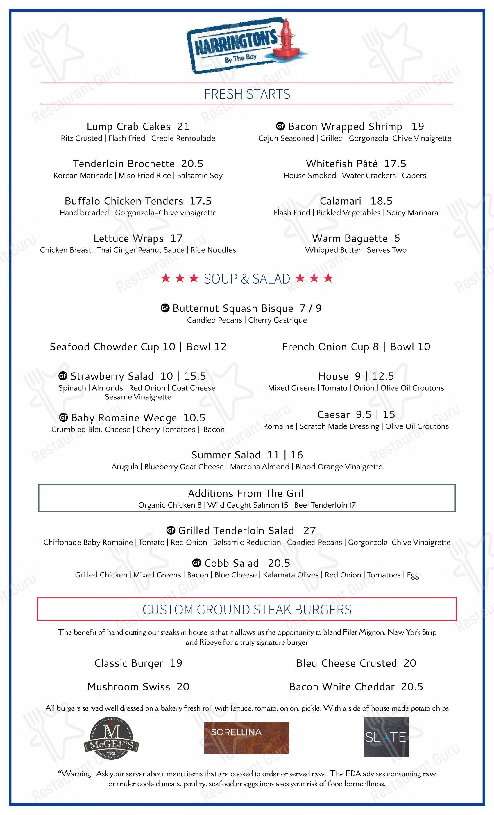 Menu at Harrington's By The Bay pub & bar, Traverse City