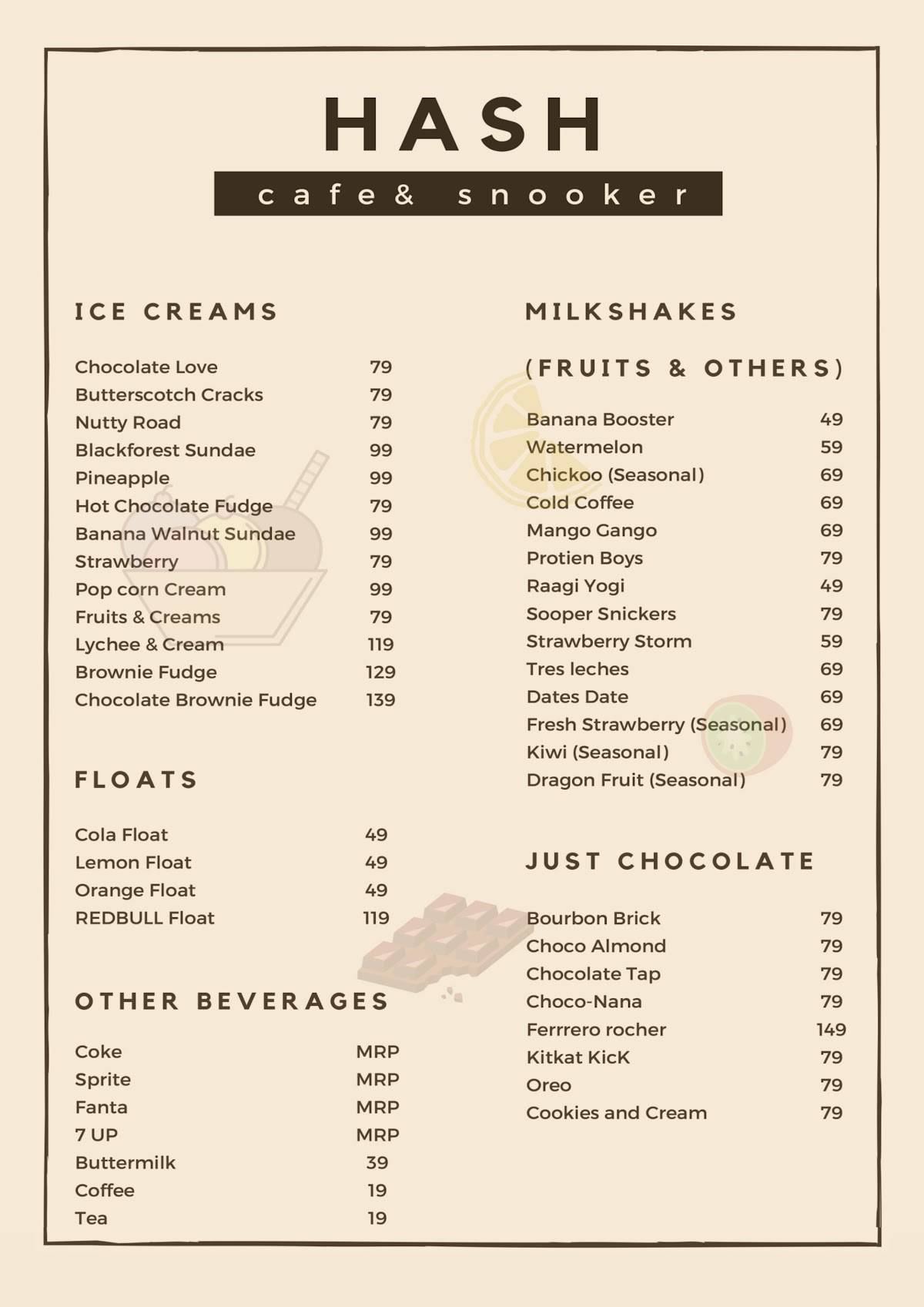 Menu at Hash Cafe & Snooker, Bengaluru
