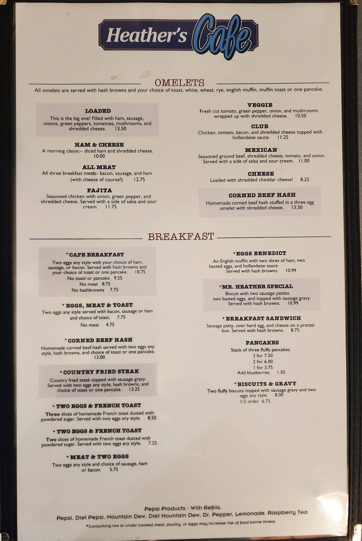 Menu at Heather's Cafe, Cloquet