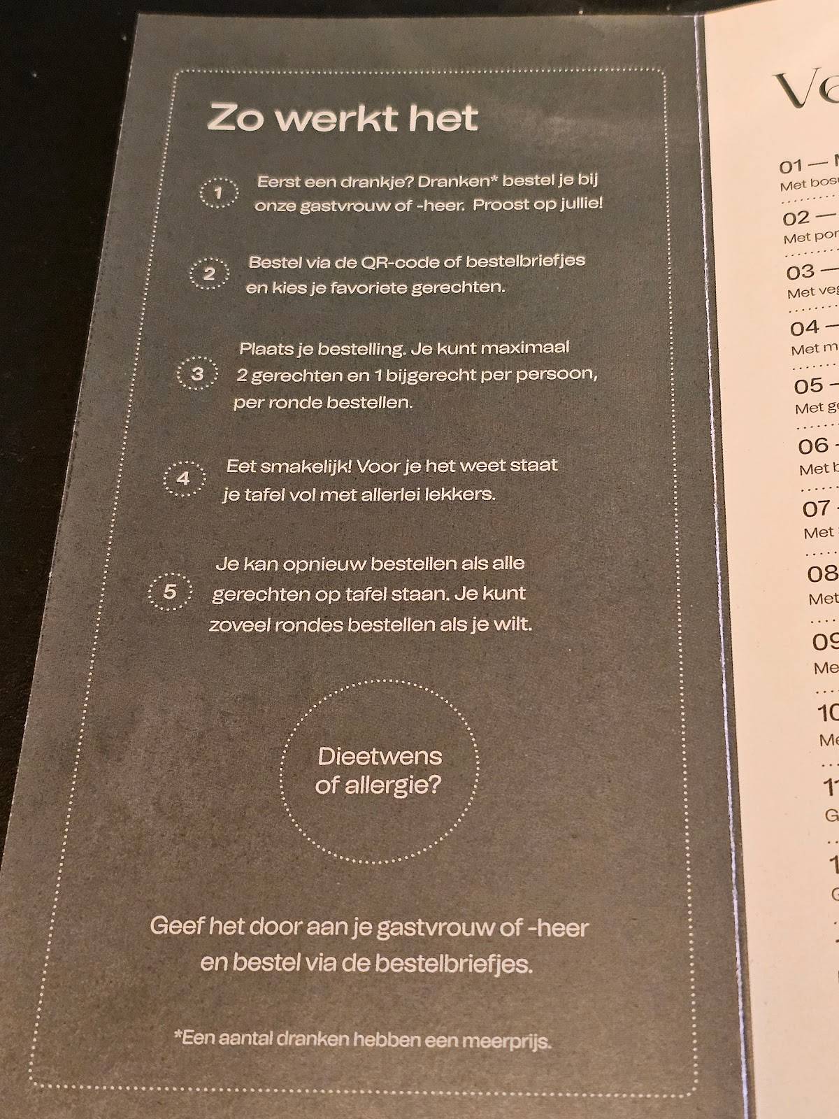 Menu at Heinde Rotterdam restaurant, Rotterdam