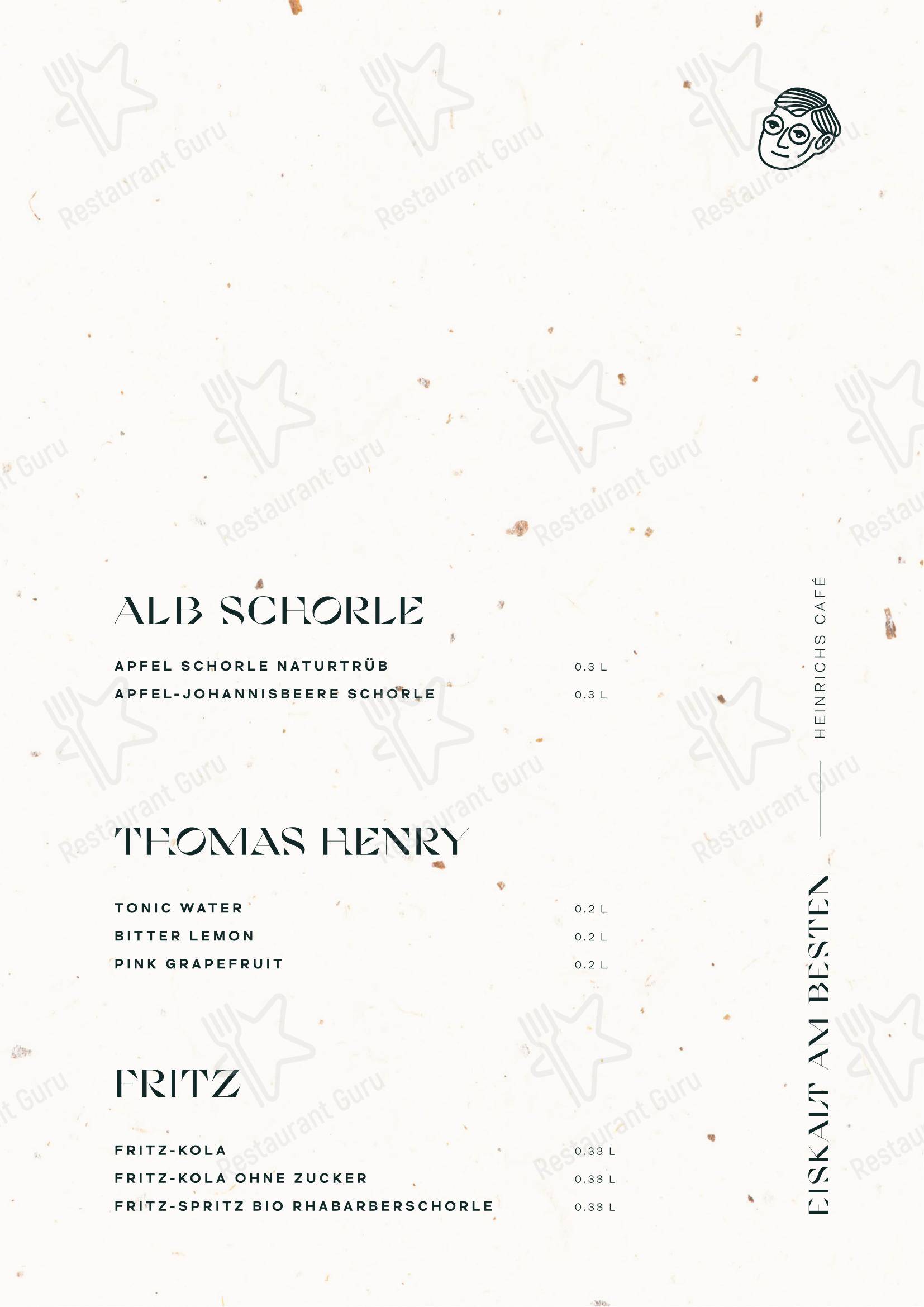 Menu at Heinrichs Café cafe, Nürtingen