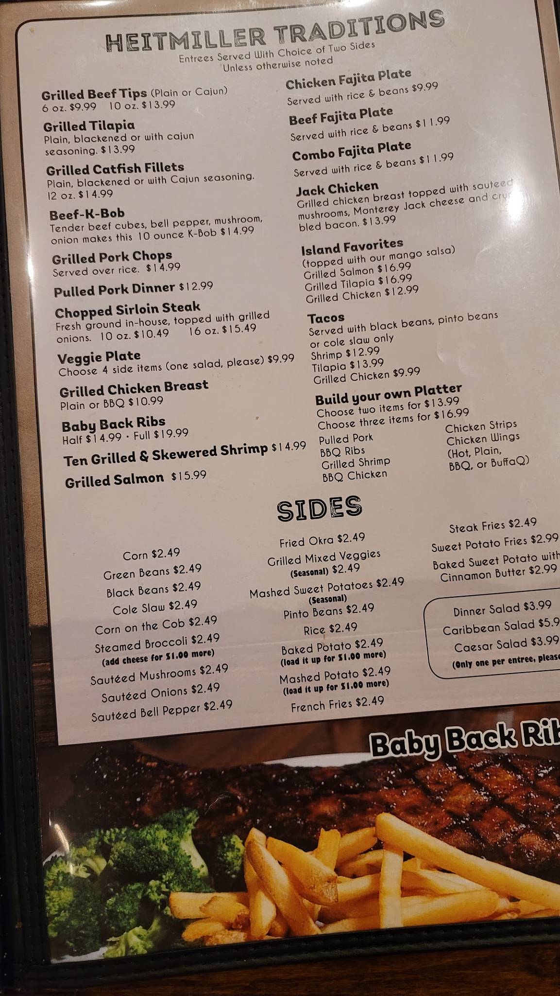 Menu at Heitmiller Steakhouse, Lacy Lakeview, I 35 N Frontage Rd