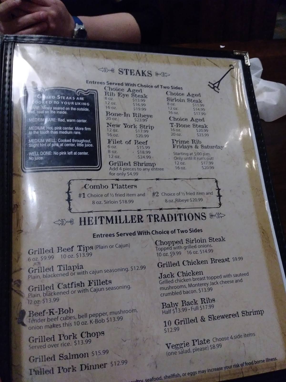 Menu at Heitmiller Steakhouse, Lacy Lakeview, I 35 N Frontage Rd