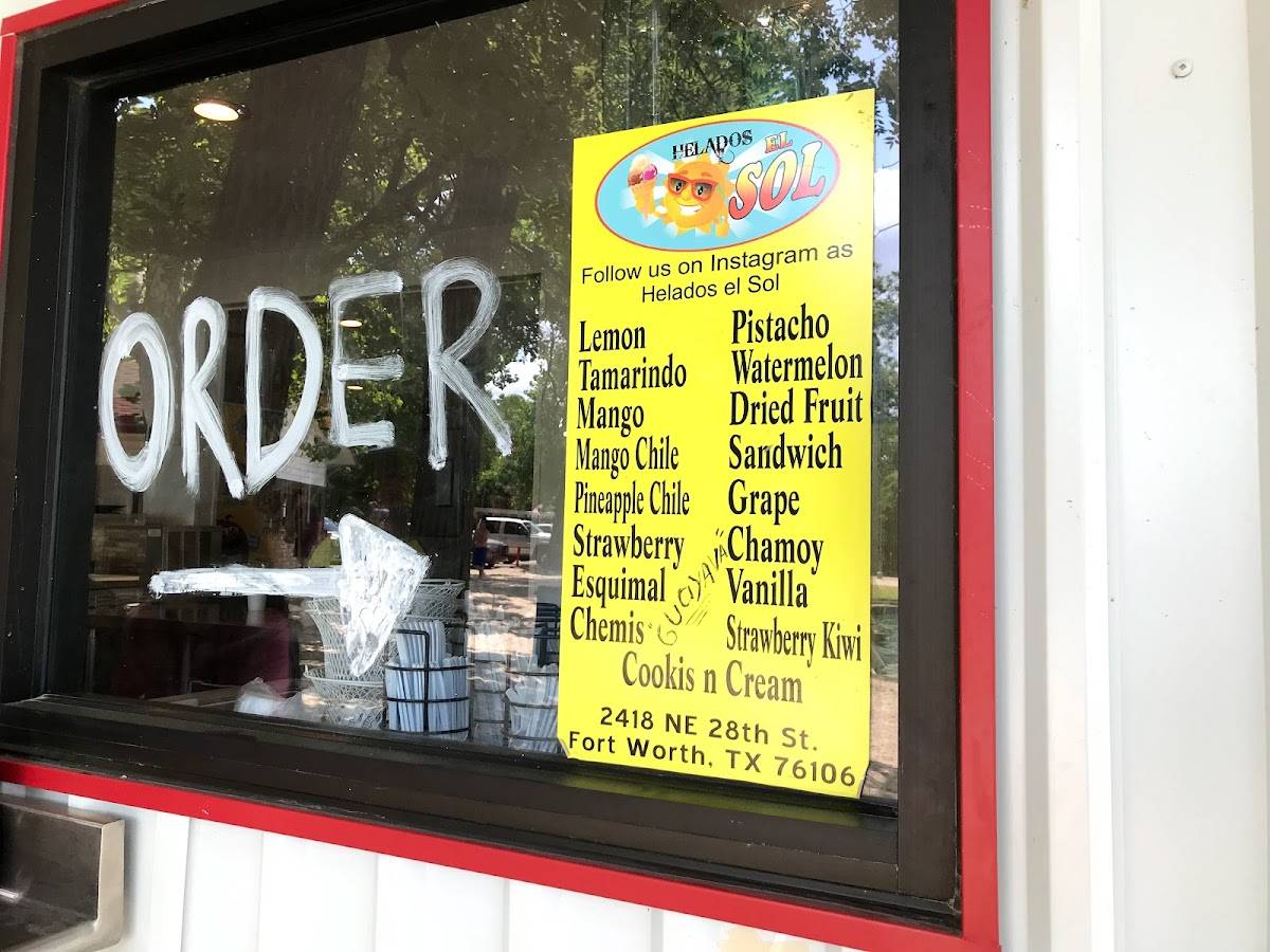 Carta de Helados El Sol, Fort Worth