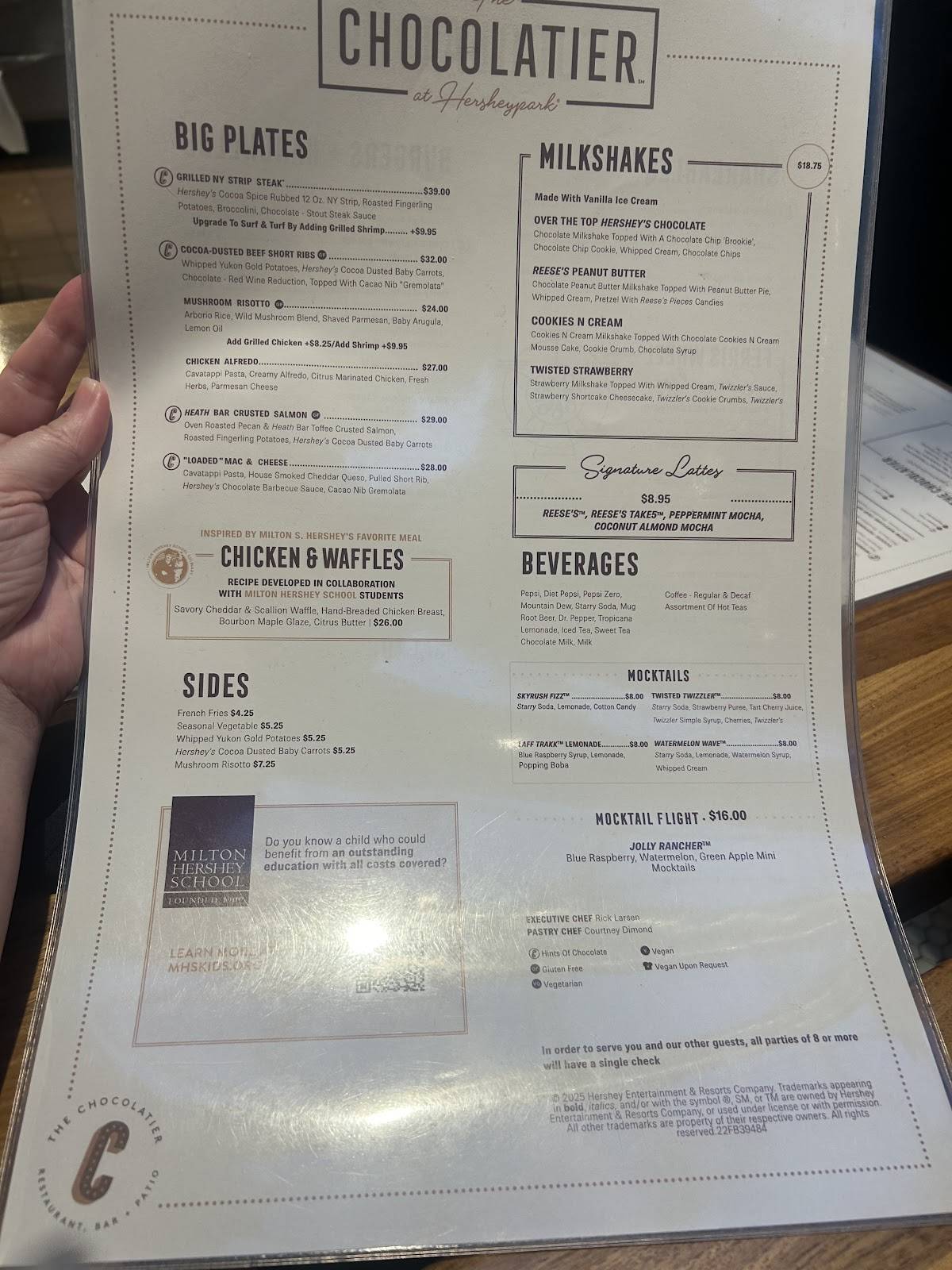 Menu at The Chocolatier pub & bar, Hershey, 100 Hersheypark Dr