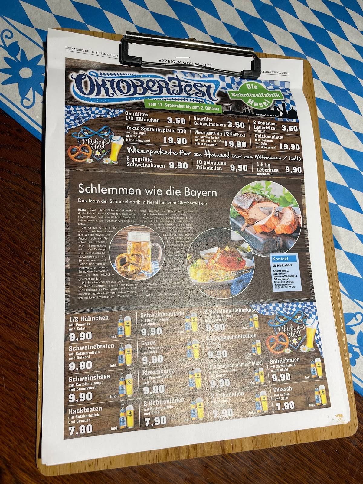 Speisekarte von Die Schnitzelfabrik Hesel pub & Bar, Hesel