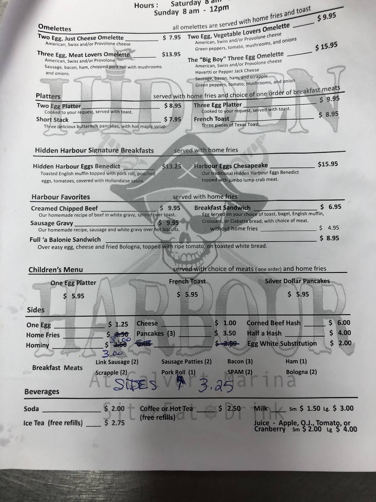 Menu at Hidden Harbour restaurant, Solomons