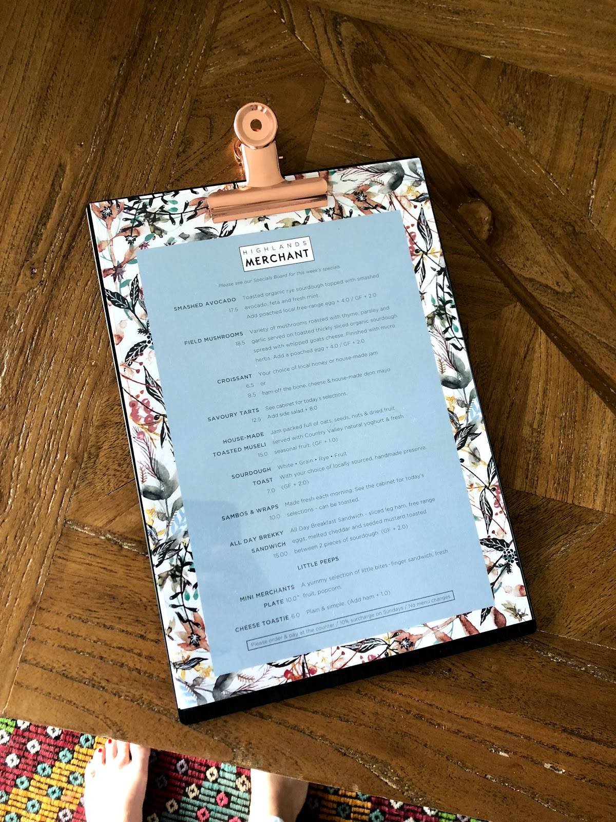Menu at Highlands Merchant cafe, Moss Vale