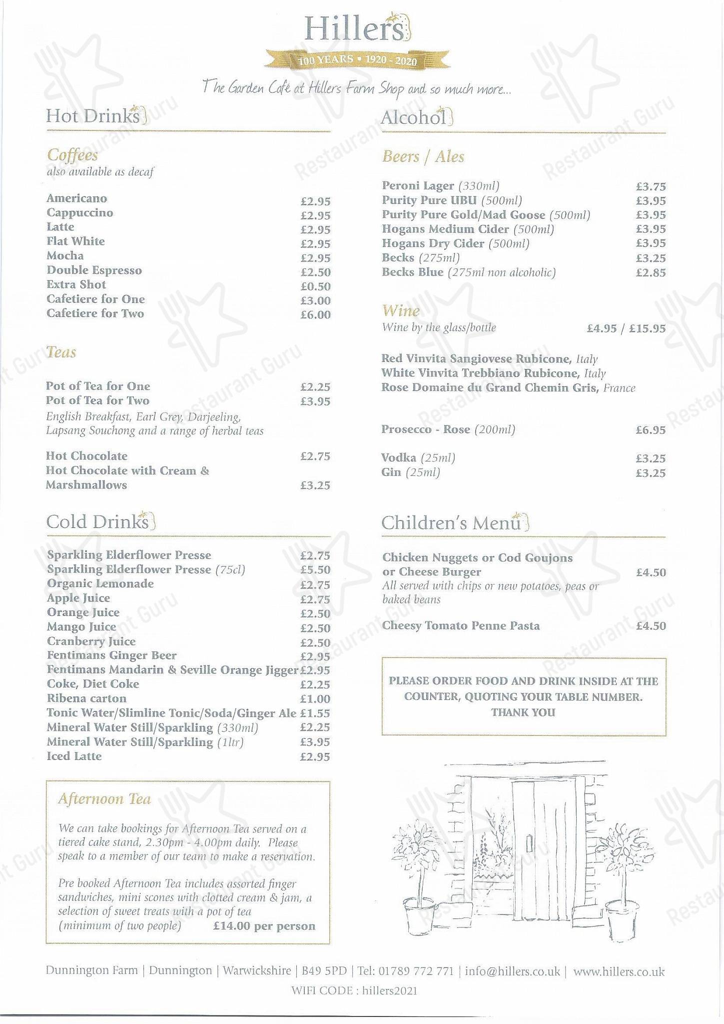 Menu at Hillers Garden Restaurant, Alcester, Dunnington