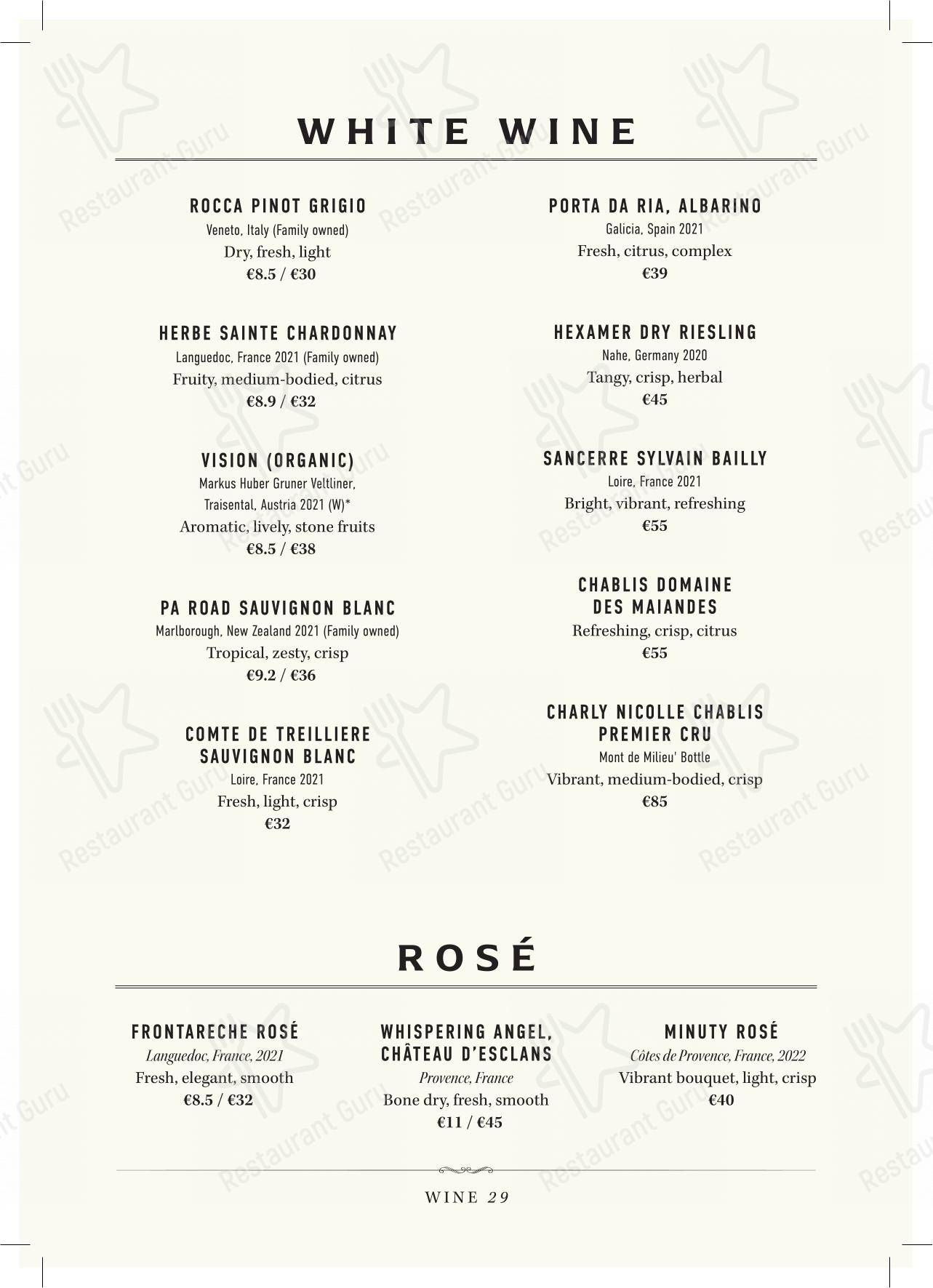 Menu at Hilliard's Killarney restaurant, Killarney