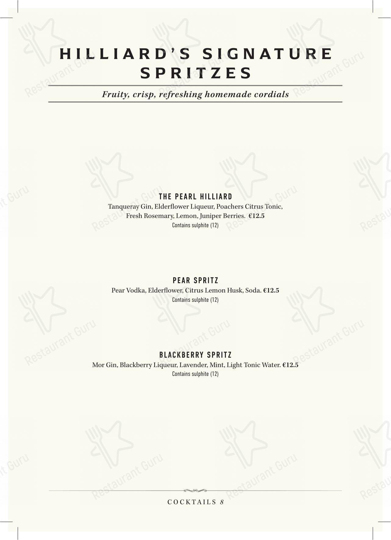 Menu at Hilliard's Killarney restaurant, Killarney