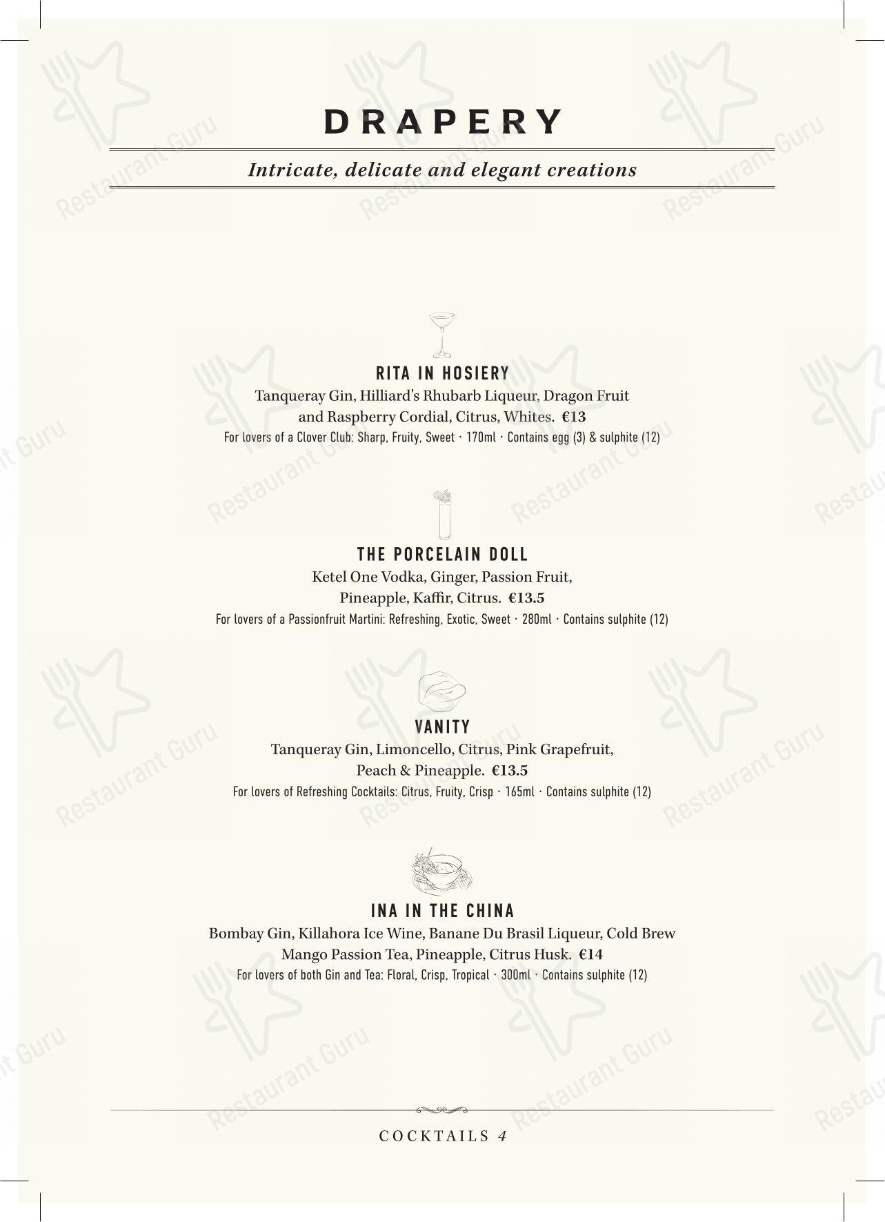 Menu at Hilliard's Killarney restaurant, Killarney
