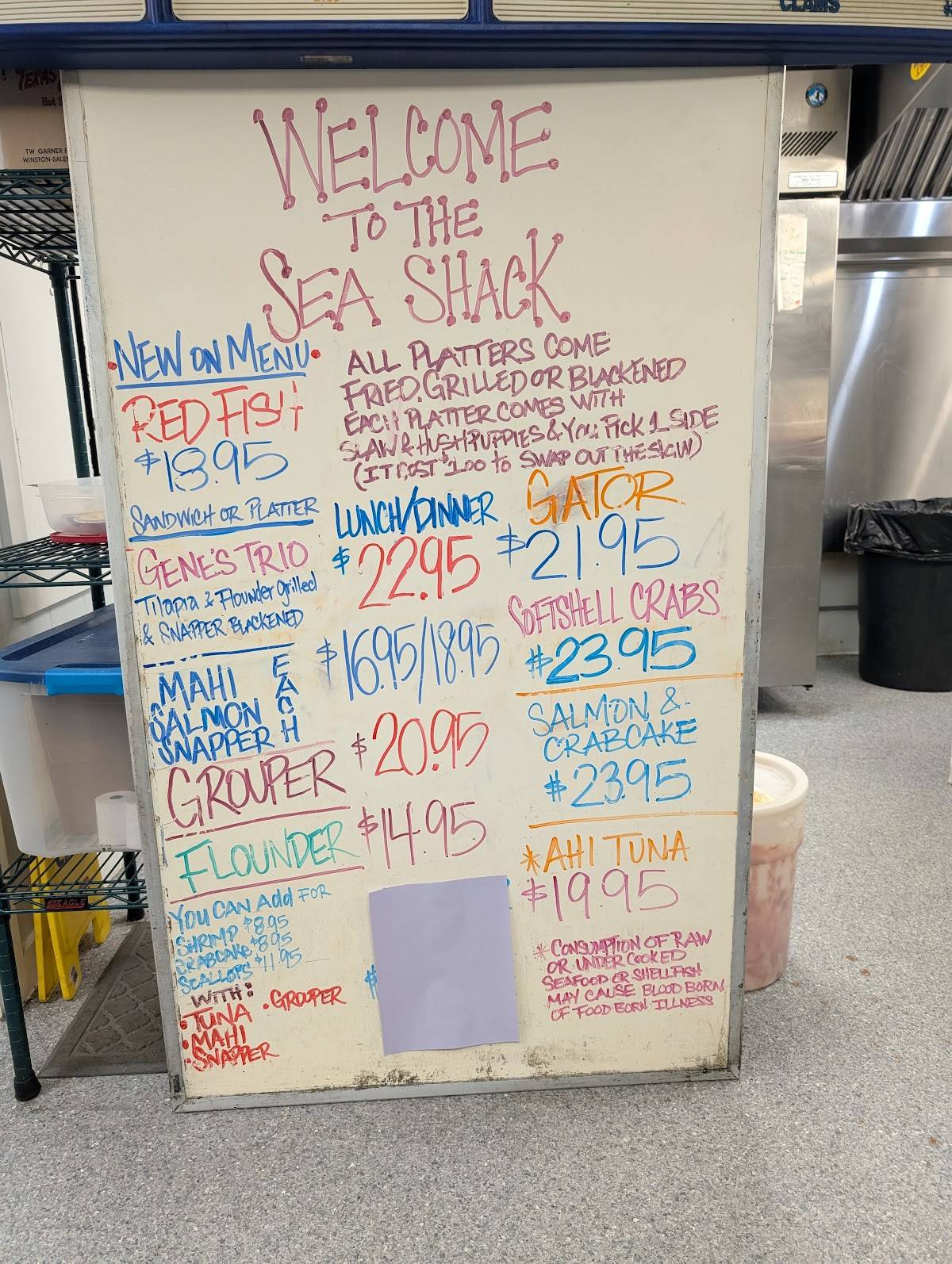 Menu at The Sea Shack restaurant, Hilton Head Island