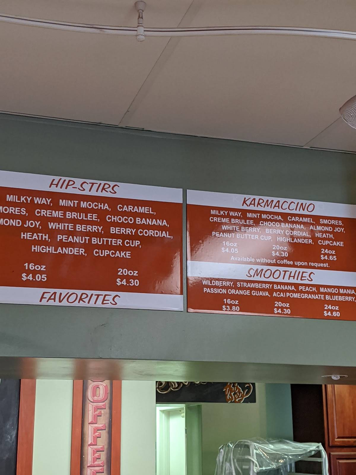 Menu at Hip-Stirs Coffee House, Brookville