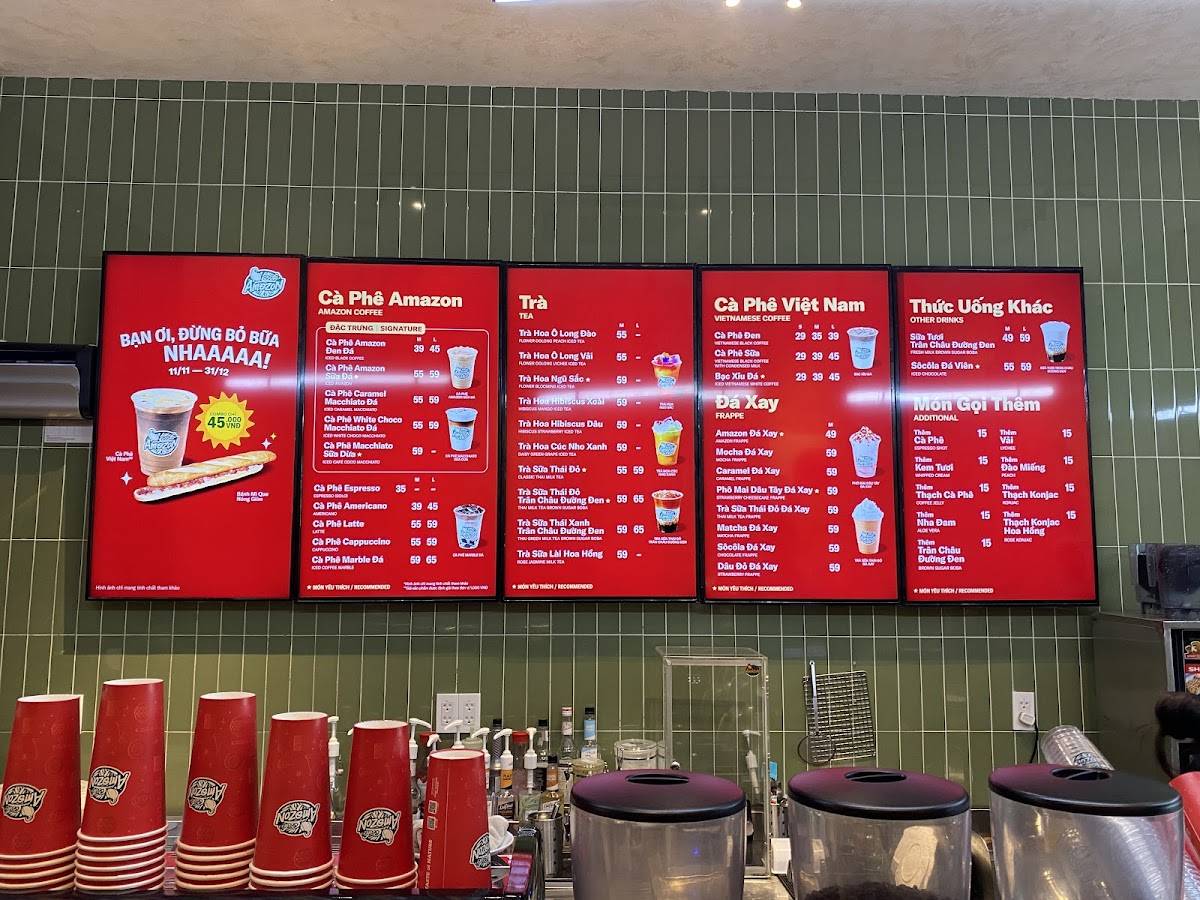 Menu at Café Amazon, Ho Chi Minh City