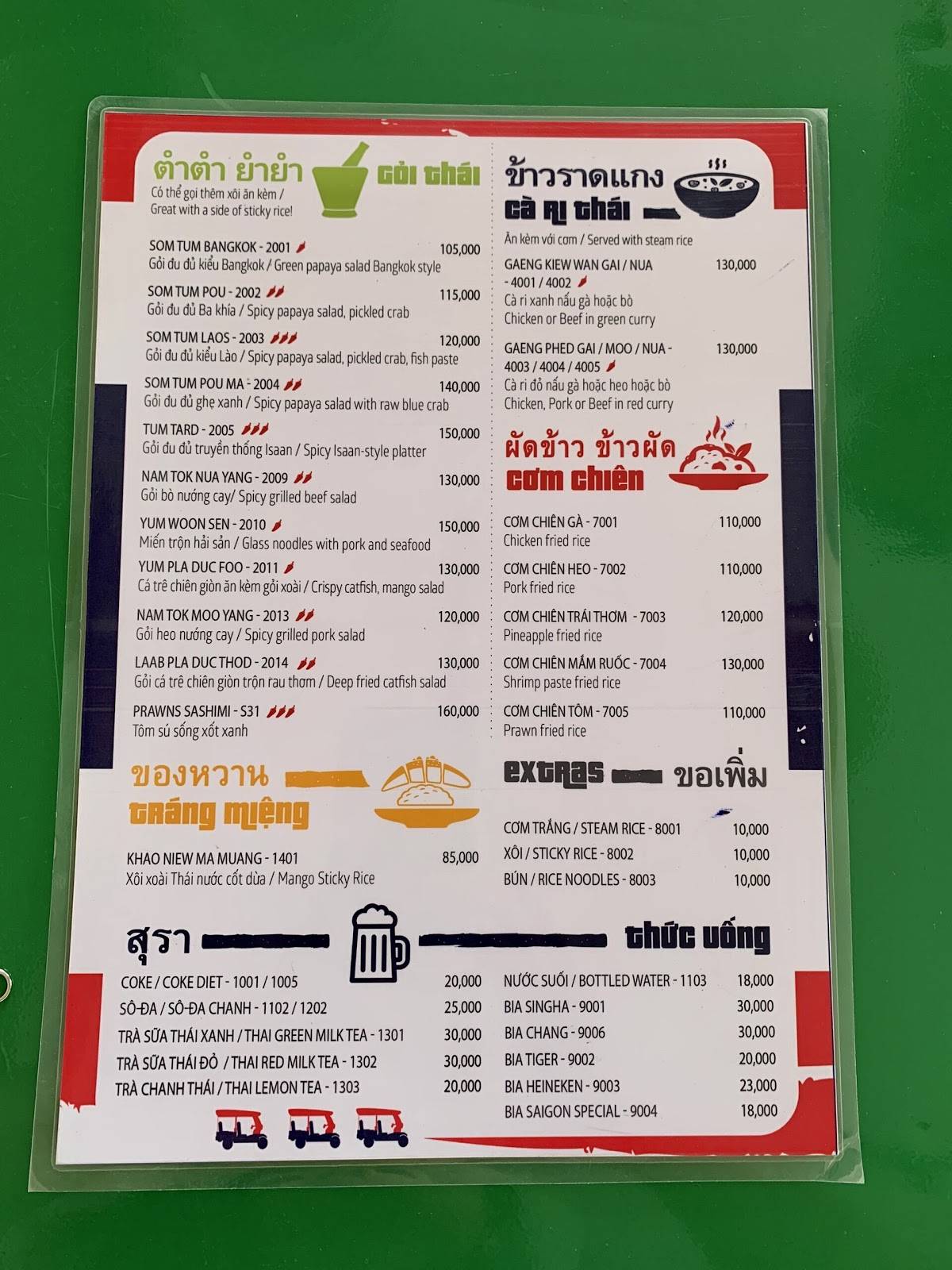 Menu at Hẻm Thái restaurant, Ho Chi Minh City