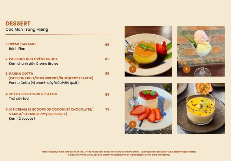 Menu at Pandan Leaf Saigon Restaurant & Rooftop Bar, Ho Chi Minh City