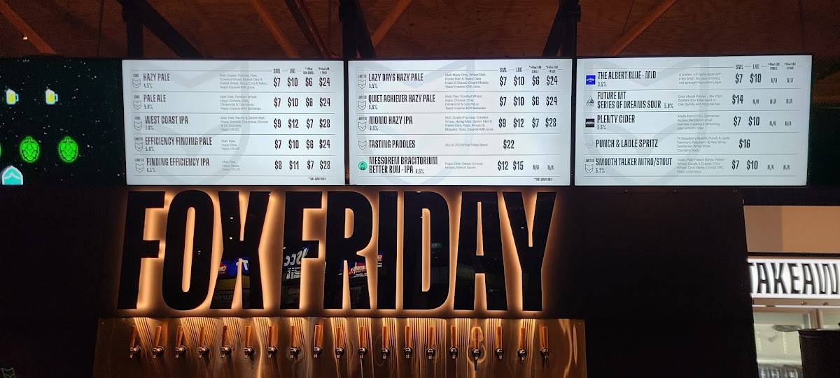 Menu at Fox Friday Hobart, Hobart
