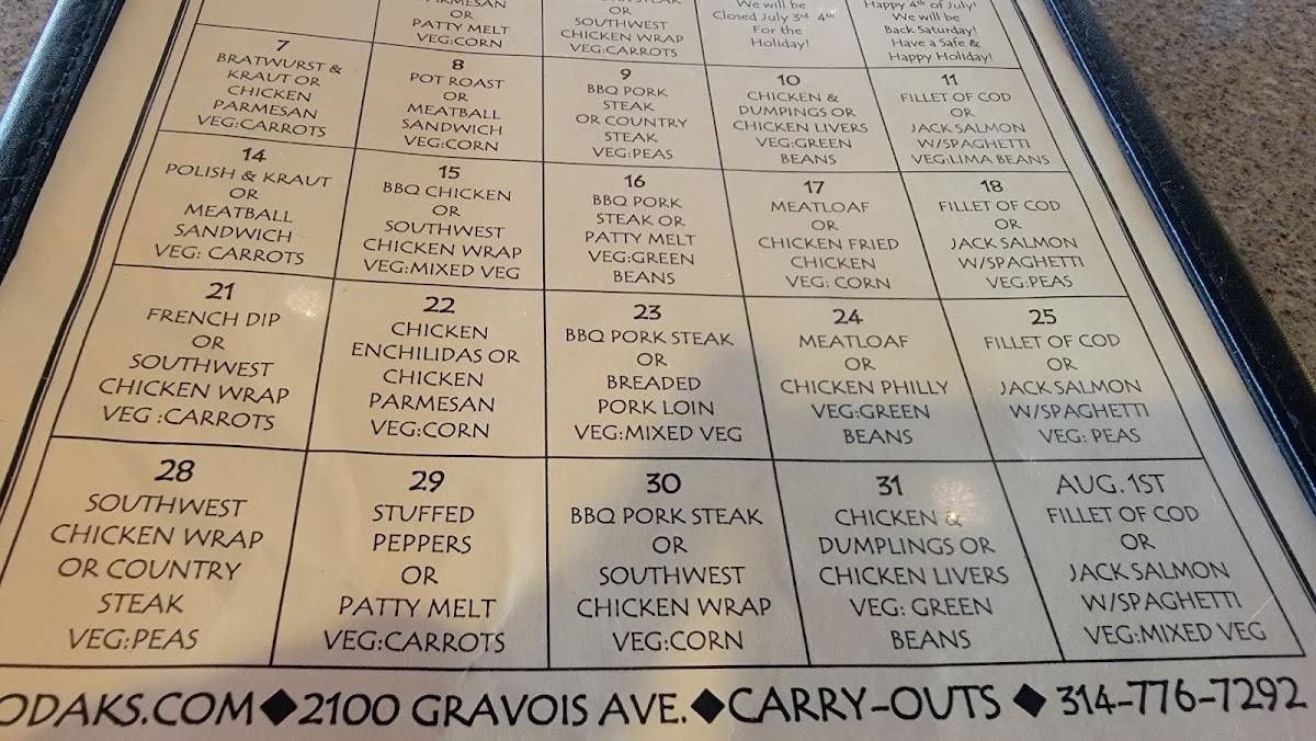 Menu at Hodak's Restaurant & Bar, St. Louis