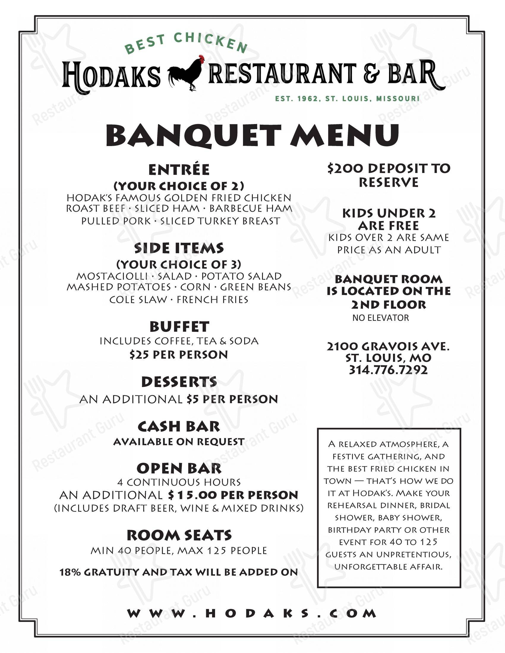 Menu at Hodak's Restaurant & Bar, St. Louis