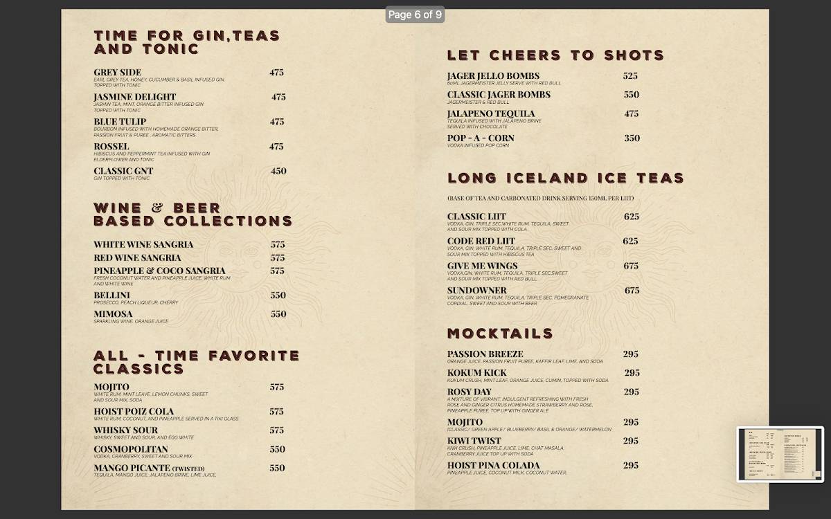 Menu at Hoist Bar & Kitchen, Hyderabad