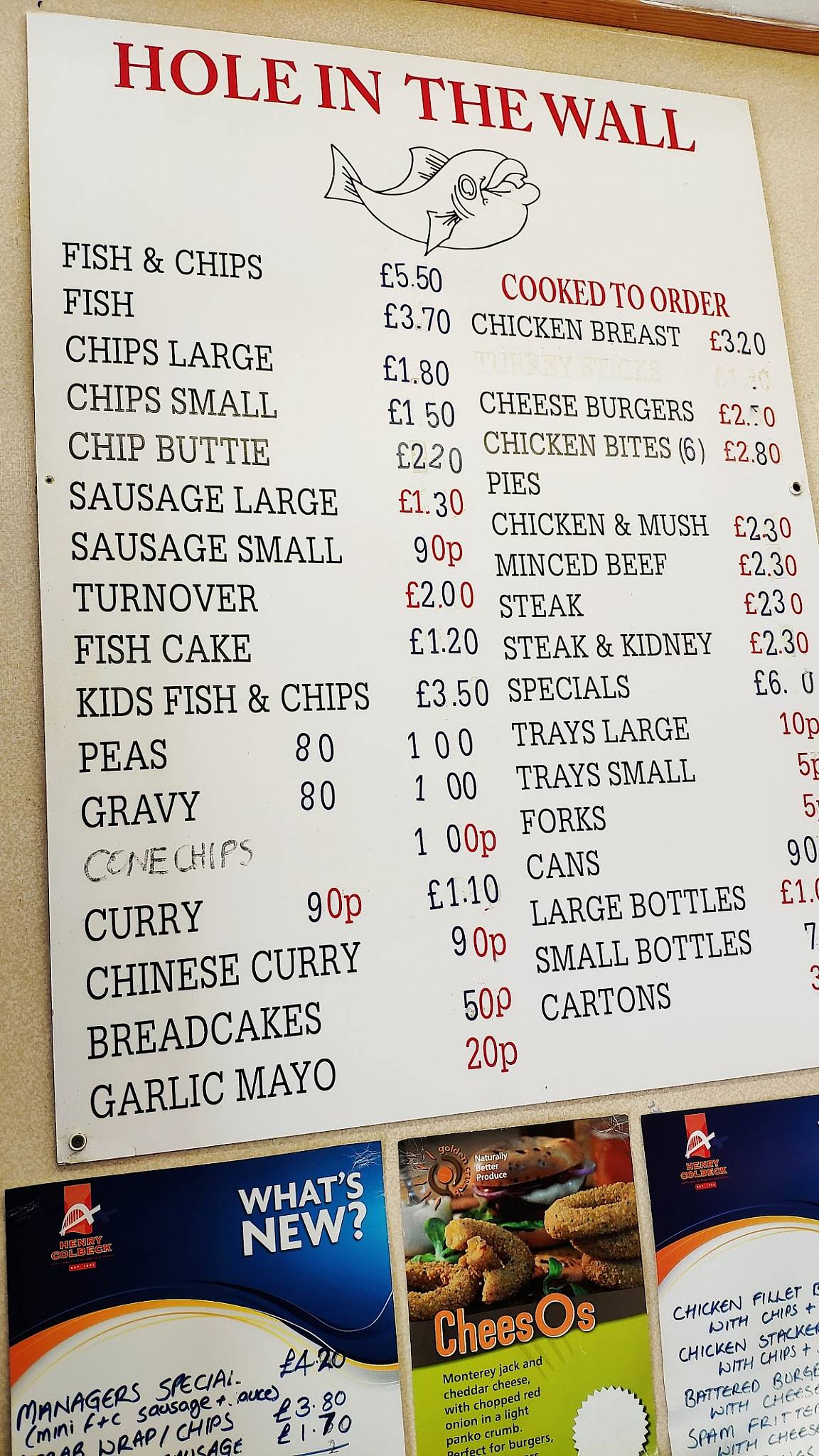 Menu at Hole In The Wall restaurant, South Elmsall