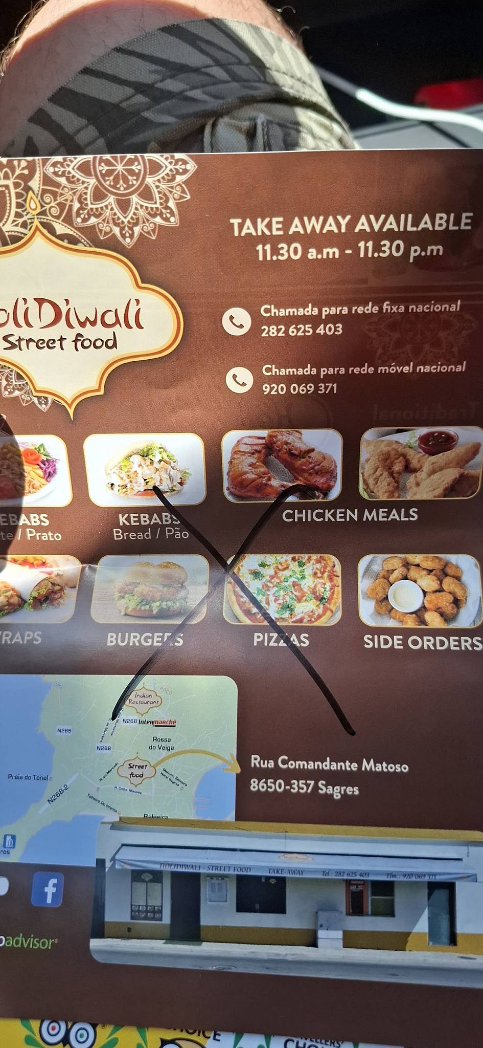Menu at Holi Diwali restaurant, Sagres