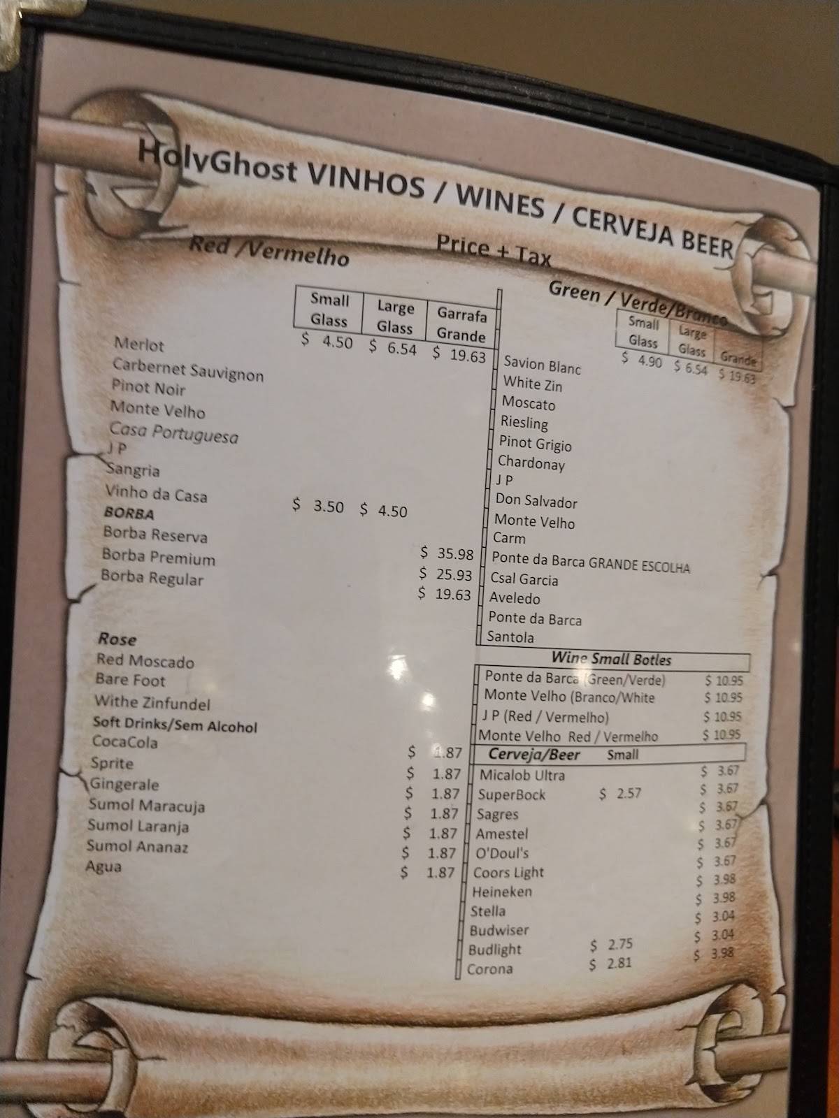 Menu at Holy Ghost Society pub & bar, Peabody