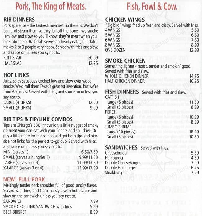 Menu at Honey 1 BBQ, Chicago, 746 E 43rd St