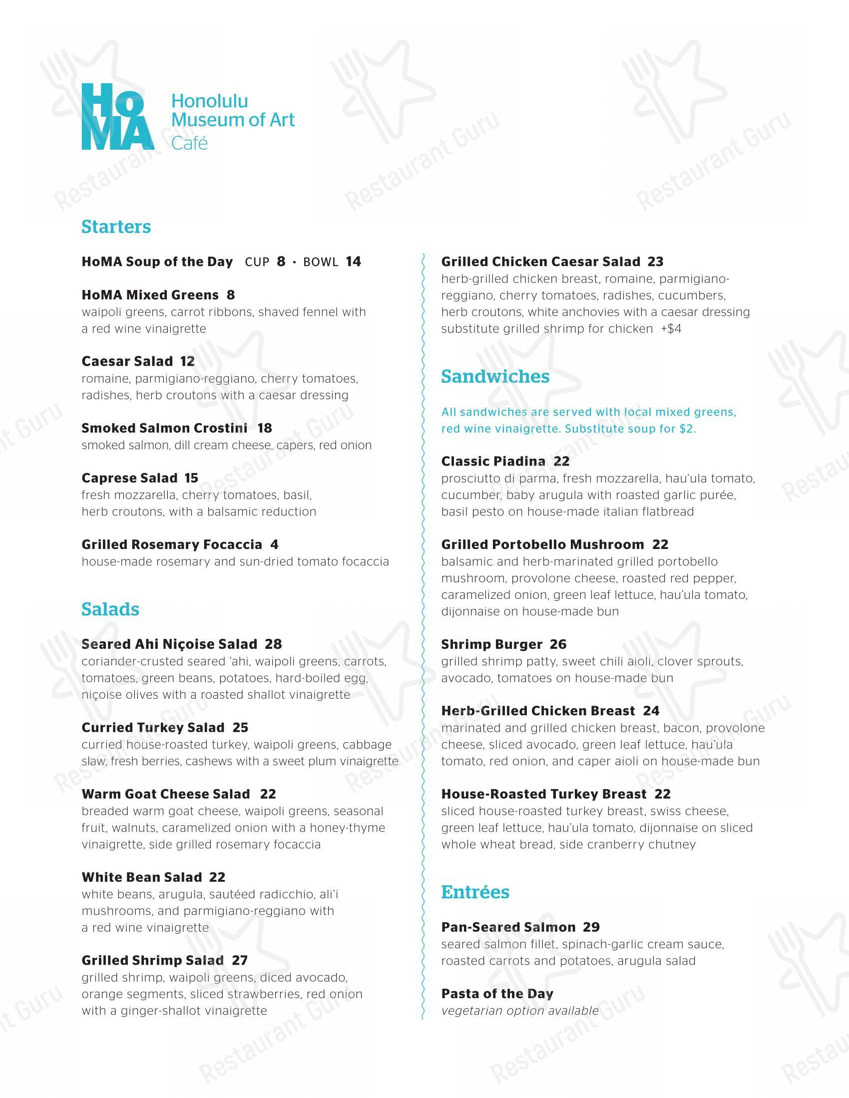 Menu at Honolulu Museum of Art (HoMA) cafe, Honolulu