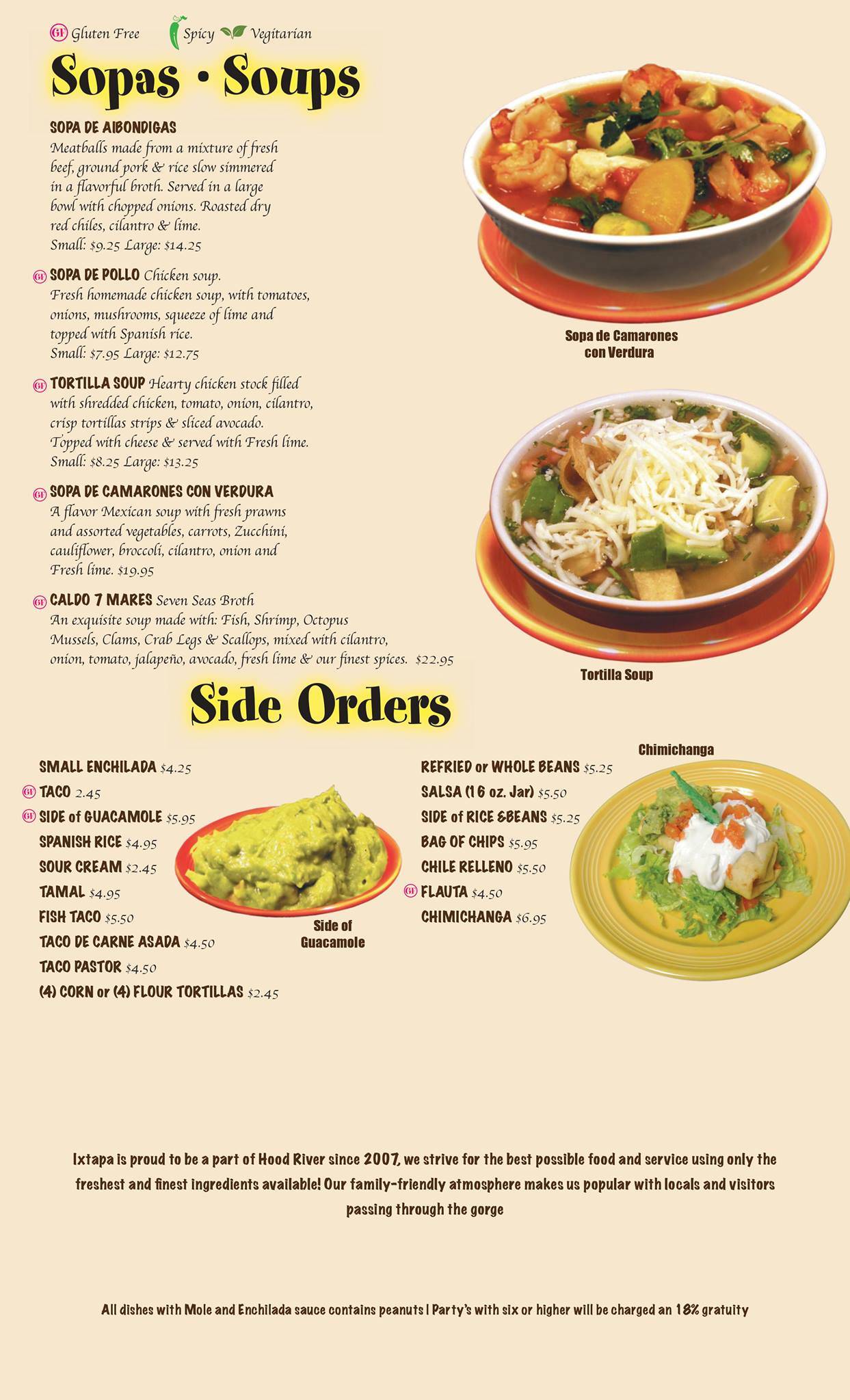 Menu at Ixtapa Mexican Restaurant, Hood River