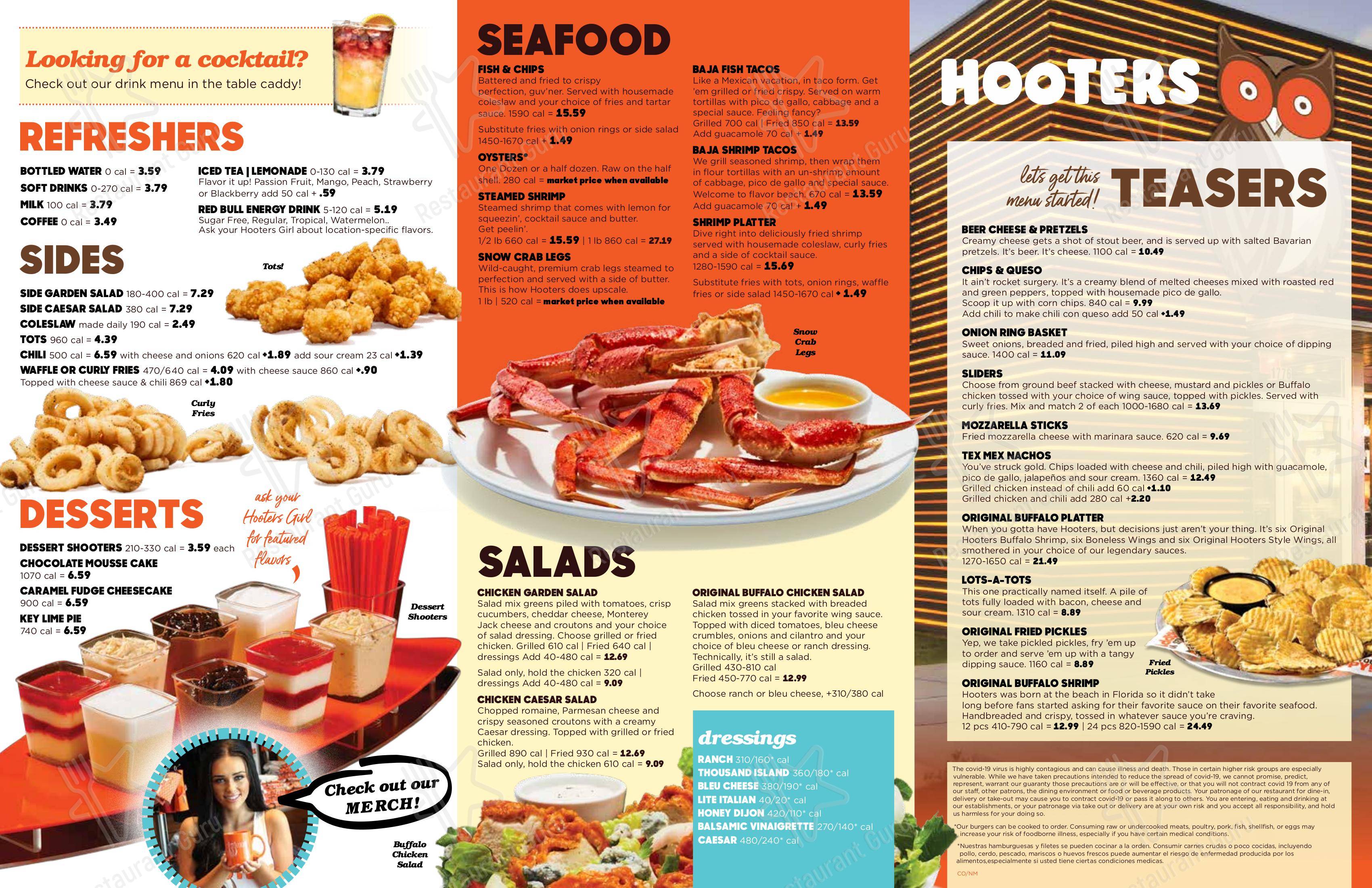 Carta del pub y bar Hooters, Albuquerque, San Mateo Blvd NE