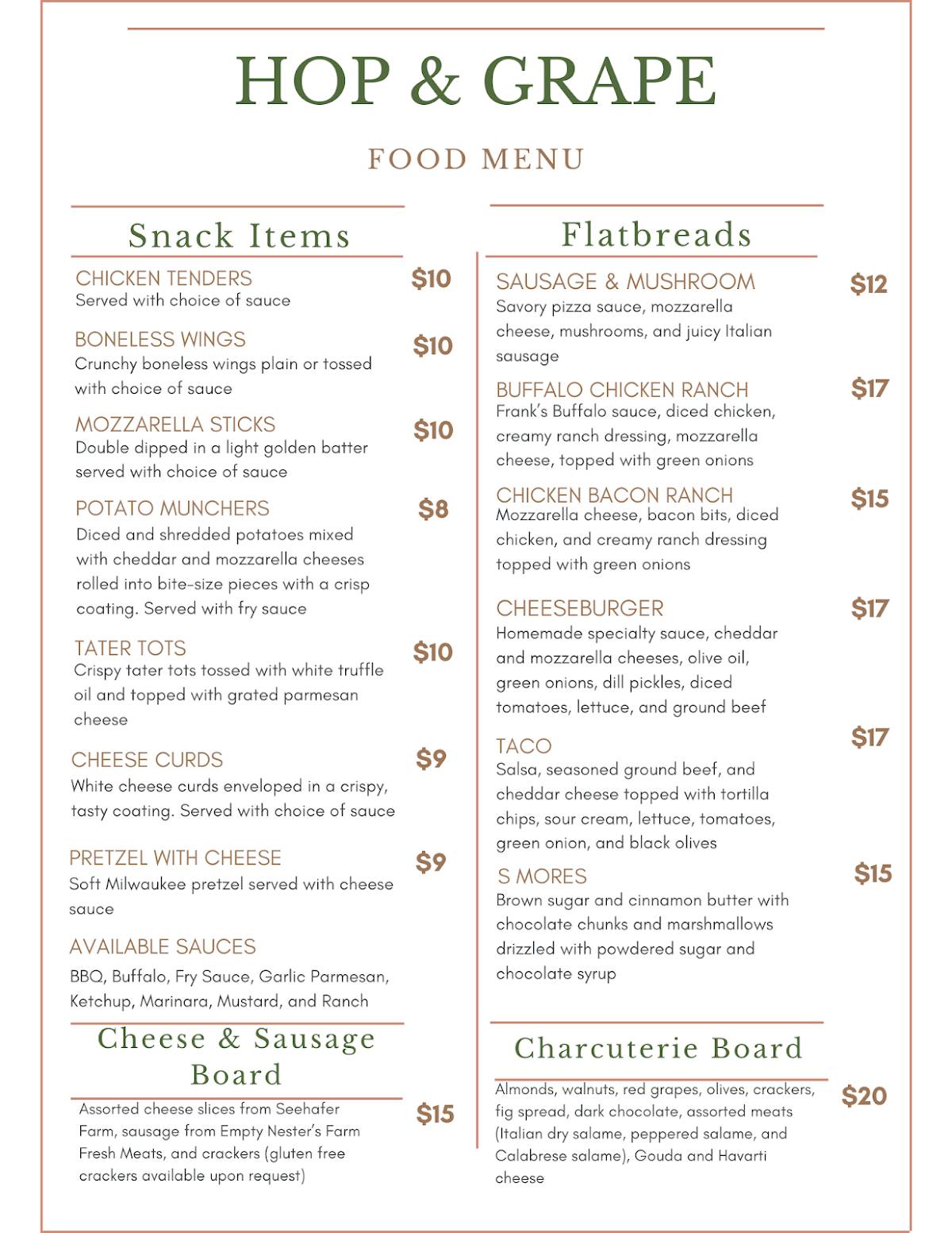 Menu at Hop & Grape pub & bar, Marshfield