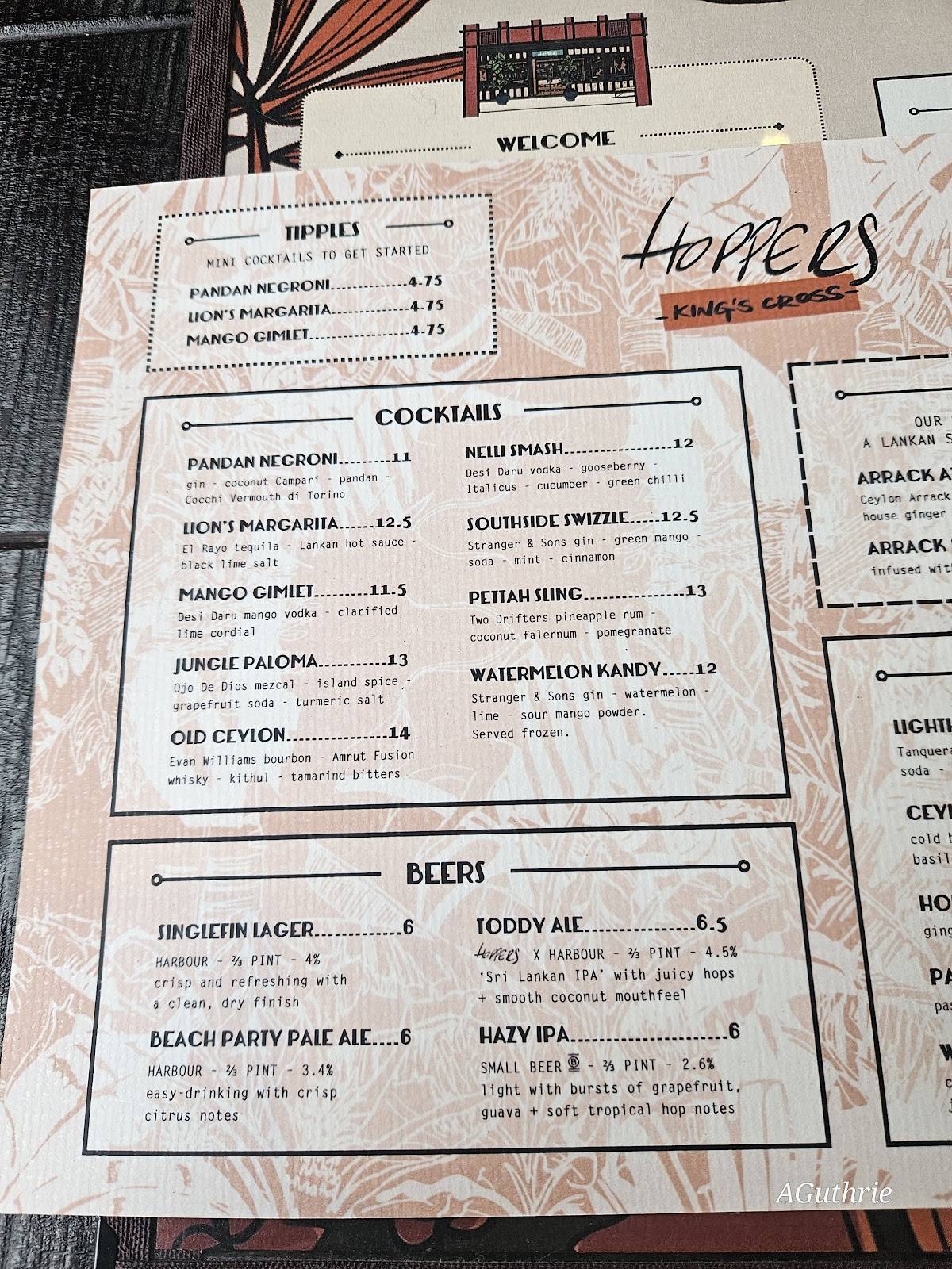 Menu at Hoppers King's Cross restaurant, London, Unit 3
