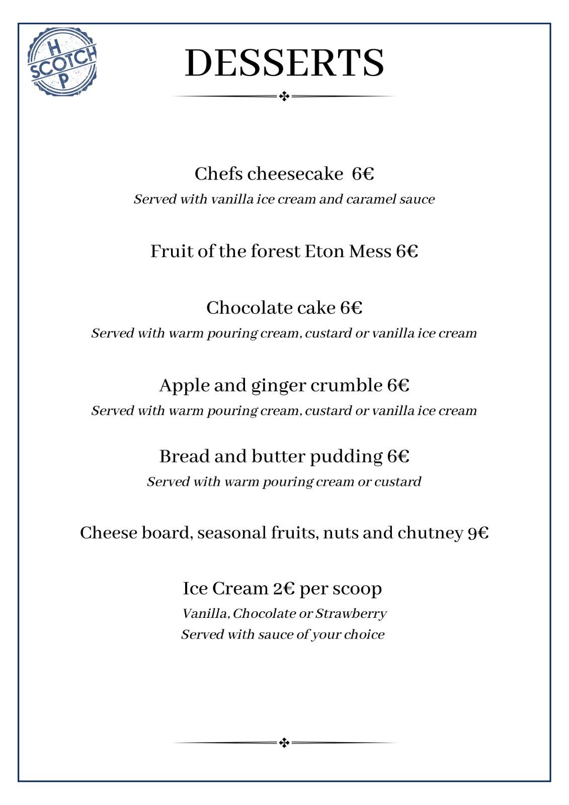 Menu at Hopscotch restaurant, Castillo Caleta de Fuste