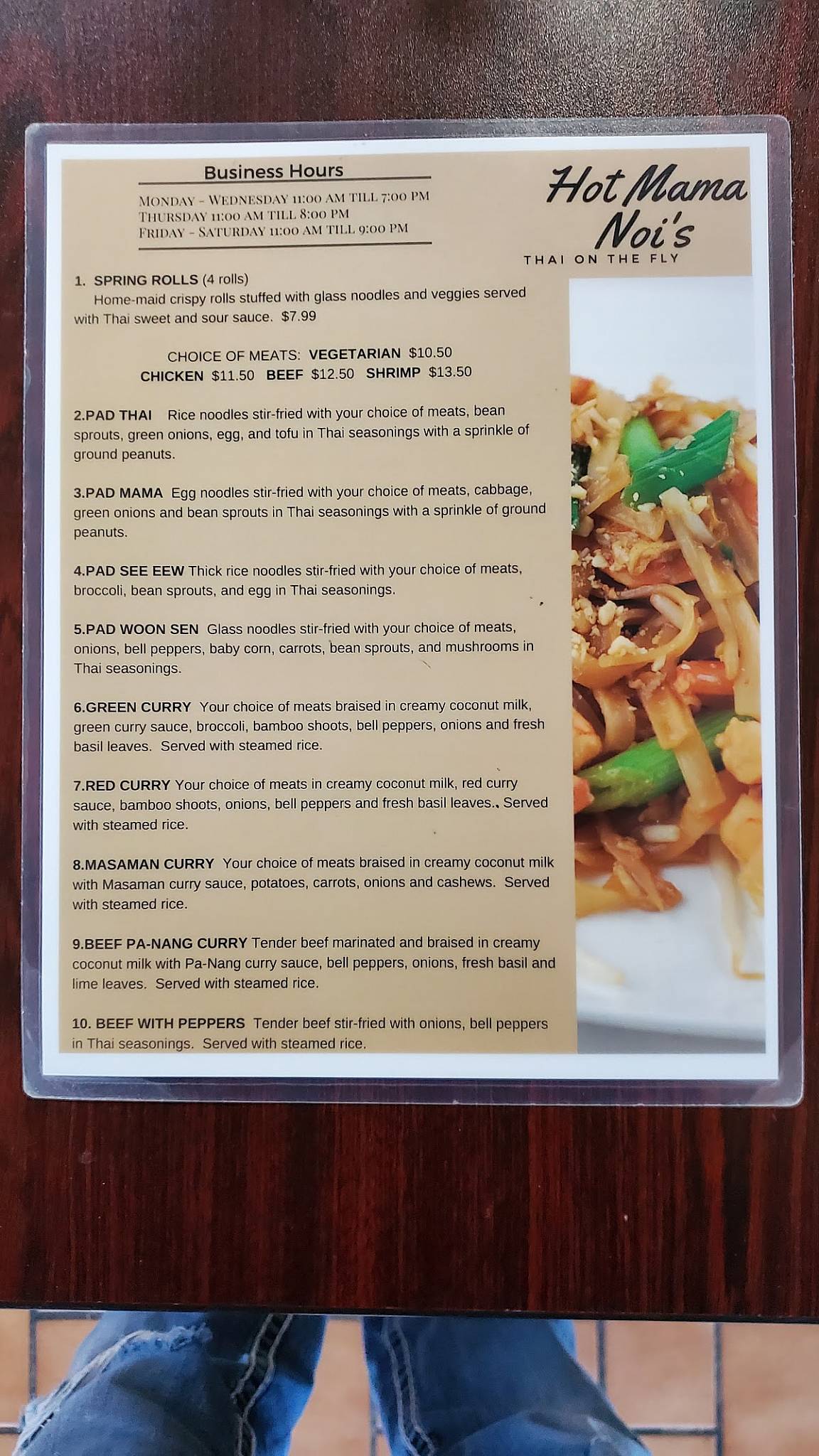 Menu at Hot Mama Noi's Thai On The Fly restaurant, Pickering
