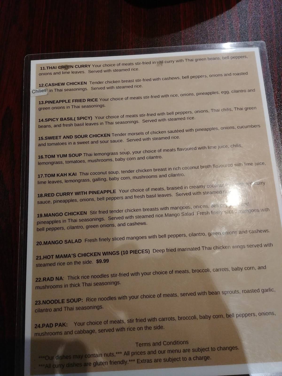 Menu at Hot Mama Noi's Thai On The Fly restaurant, Pickering