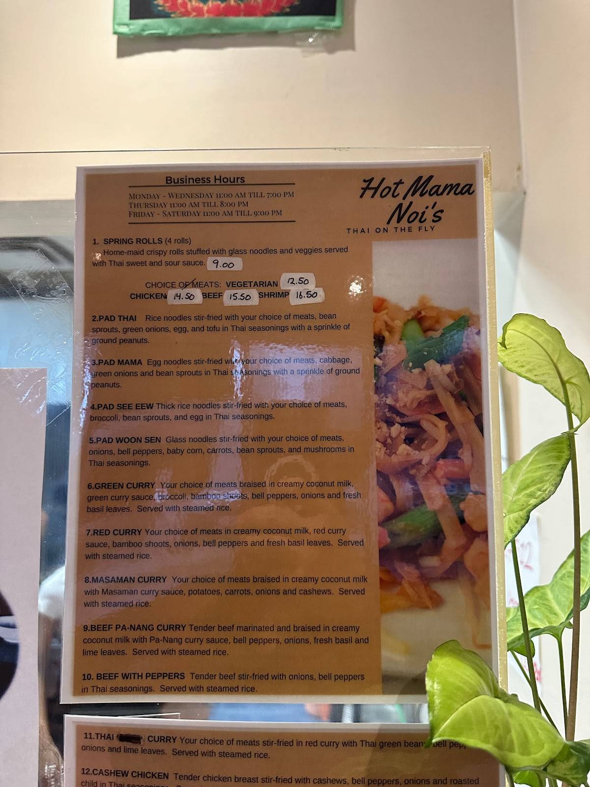 Menu at Hot Mama Noi's Thai On The Fly restaurant, Pickering