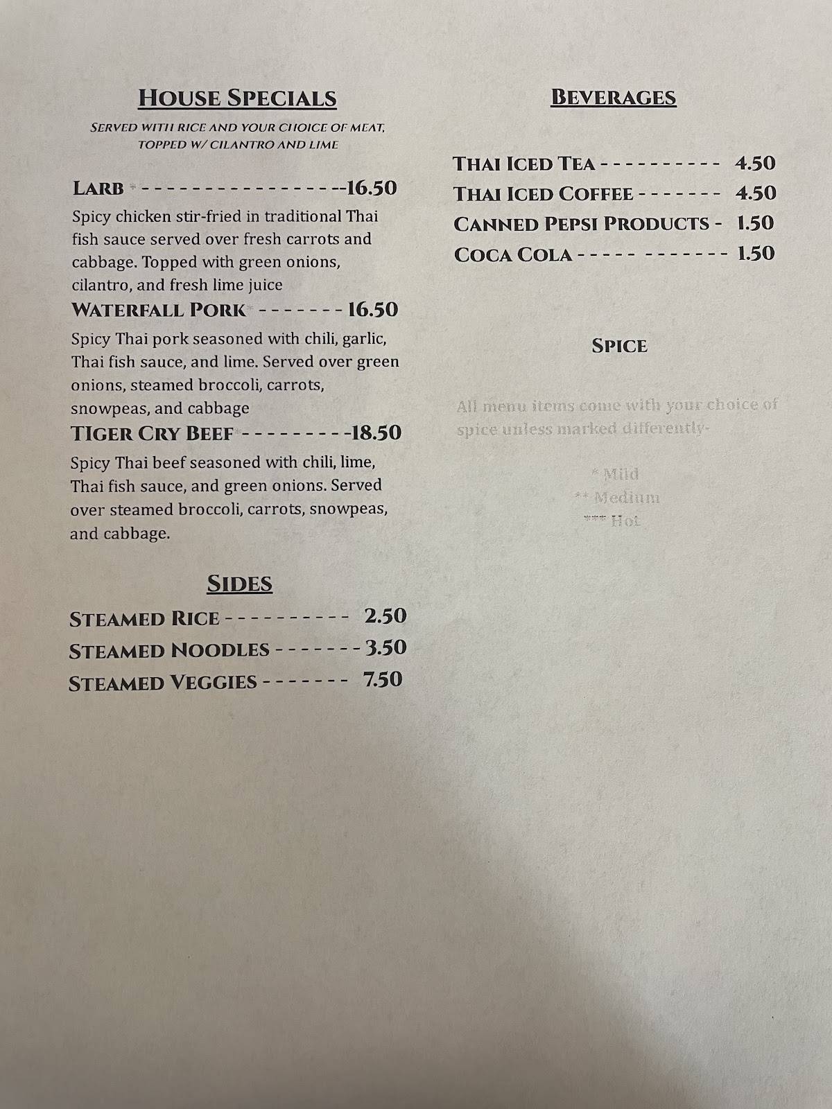 Menu at Hot Spot Thai Cafe, Polson