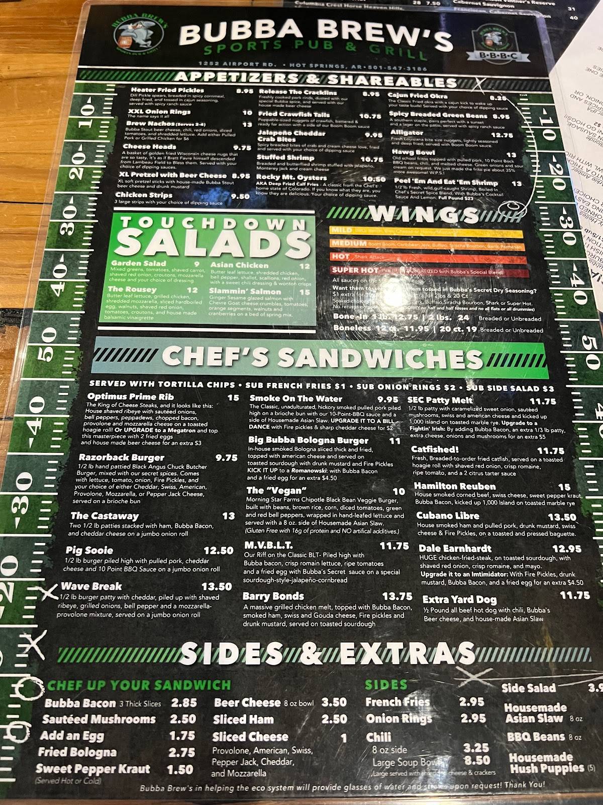 Menu at Bubba Brews - On Lake Hamilton pub & bar, Hot Springs