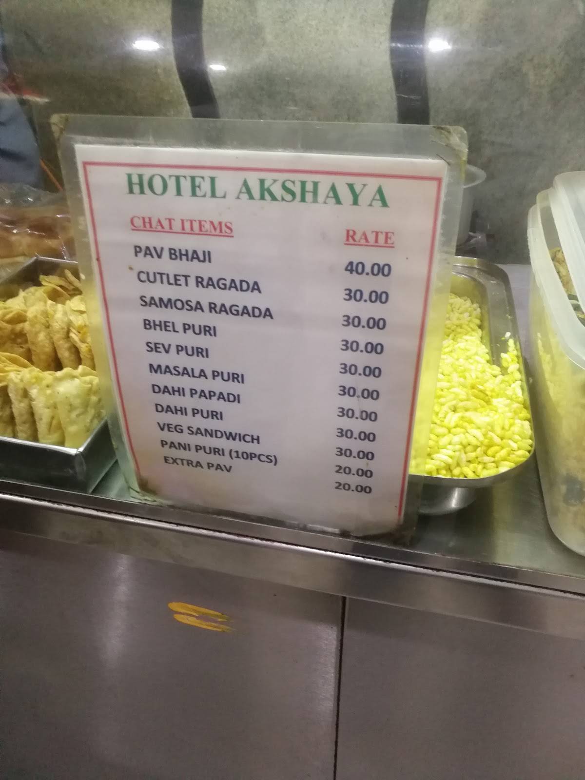 Menu at Hotel Akshaya, Hyderabad, 3-6-525