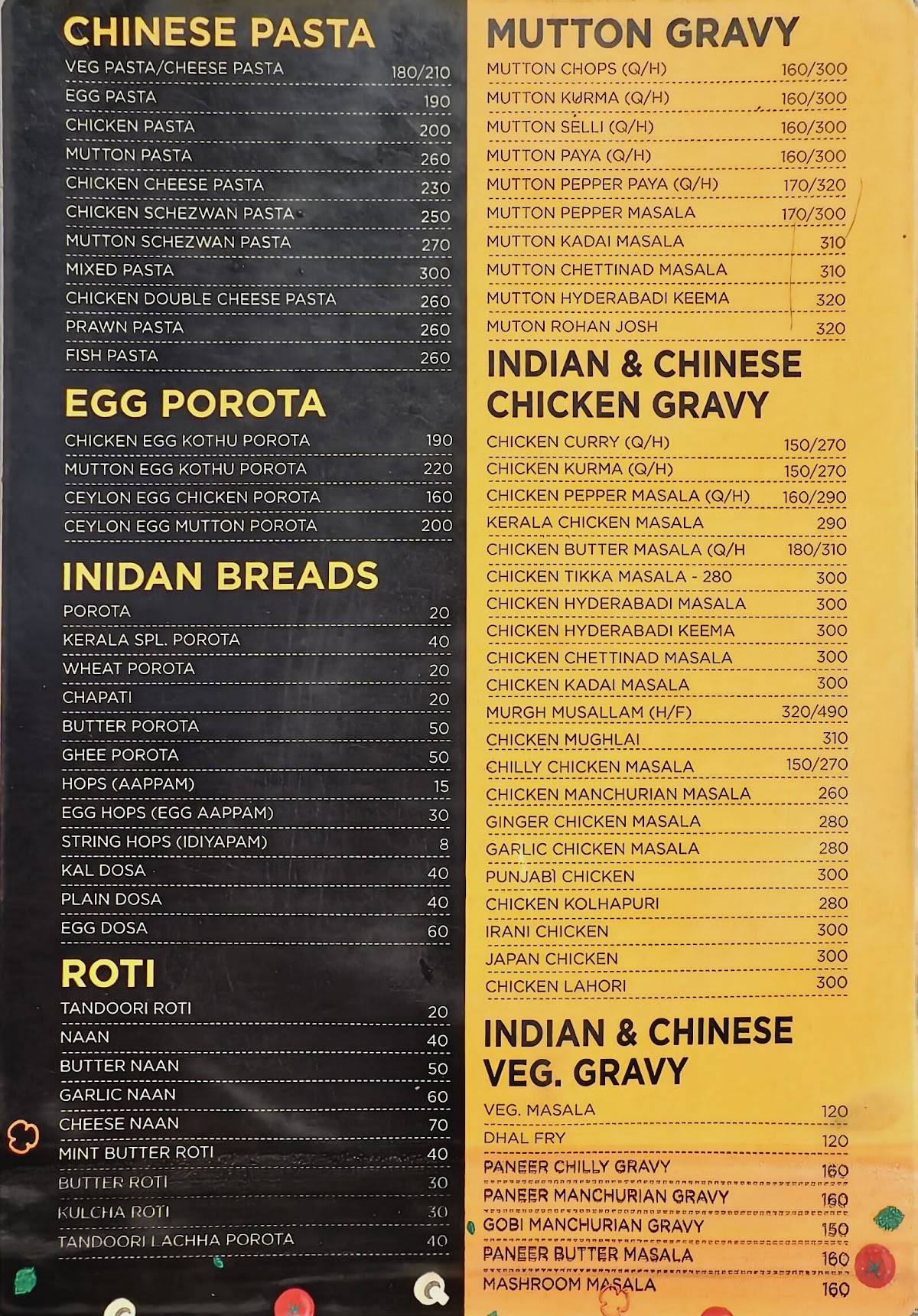 Menu at Hotel Farook, Chennai