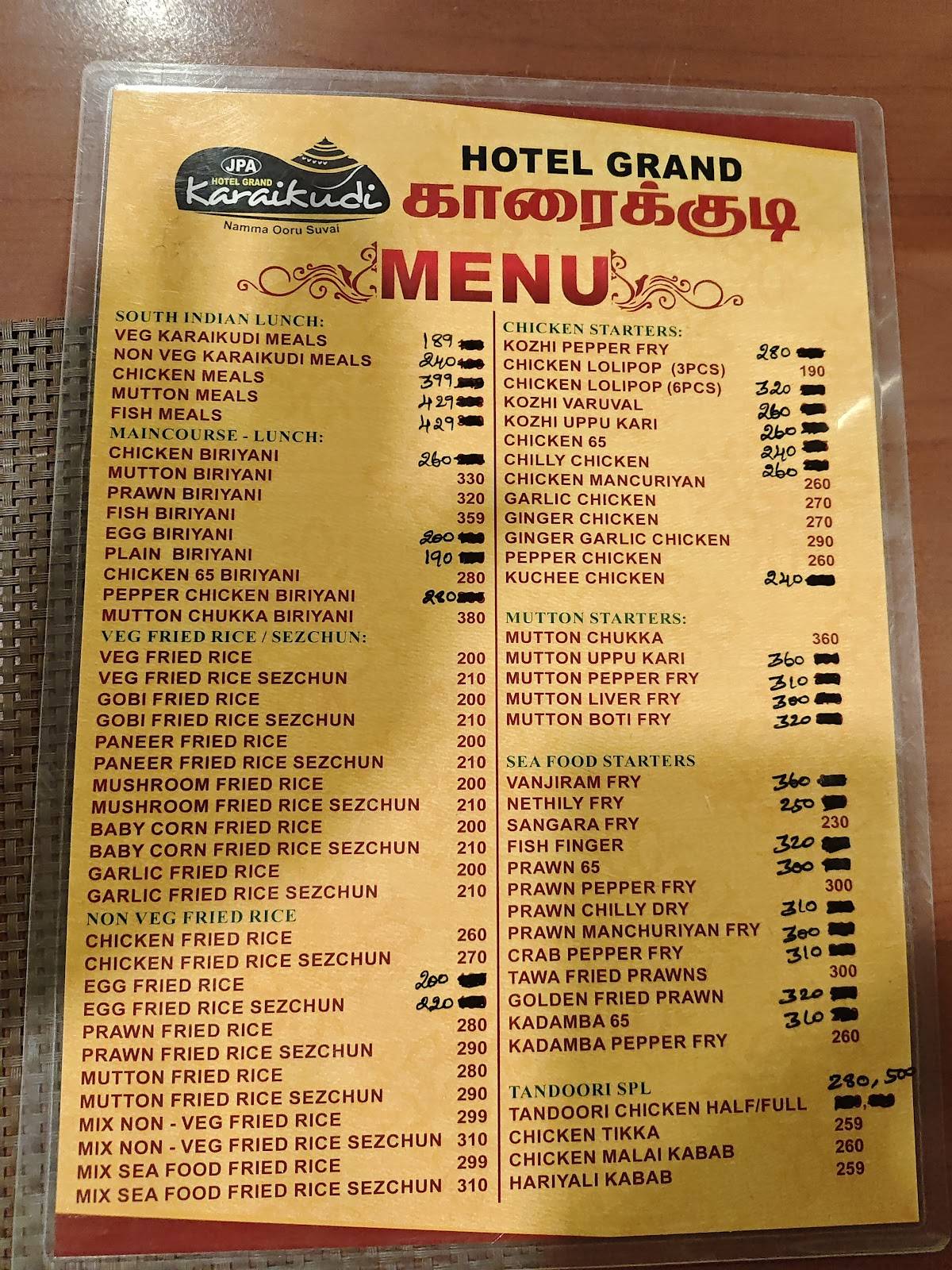 Menu at Hotel GRAND Karaikudi, Nemmeli